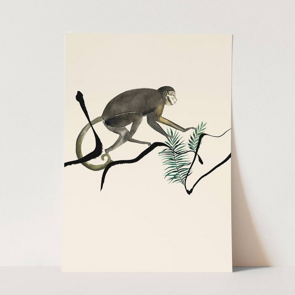 Sinus Art Wandbild Wandbild Tier Motiv Kleiner Affe Blätter