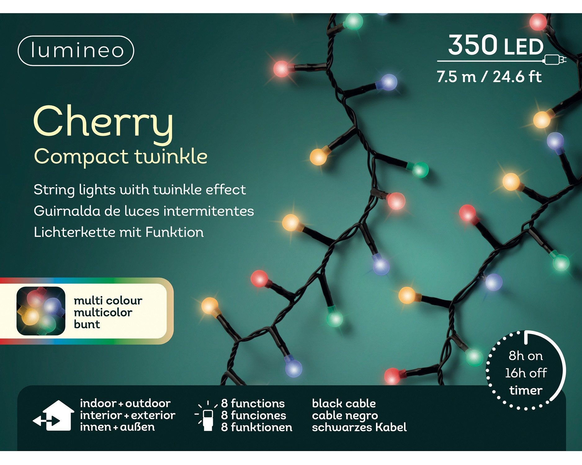 Lumineo LED-Lichterkette Lumineo Lichterkette CHERRY Compact Twinkle 350 LED 7,5 m Bunt, Indoor ...