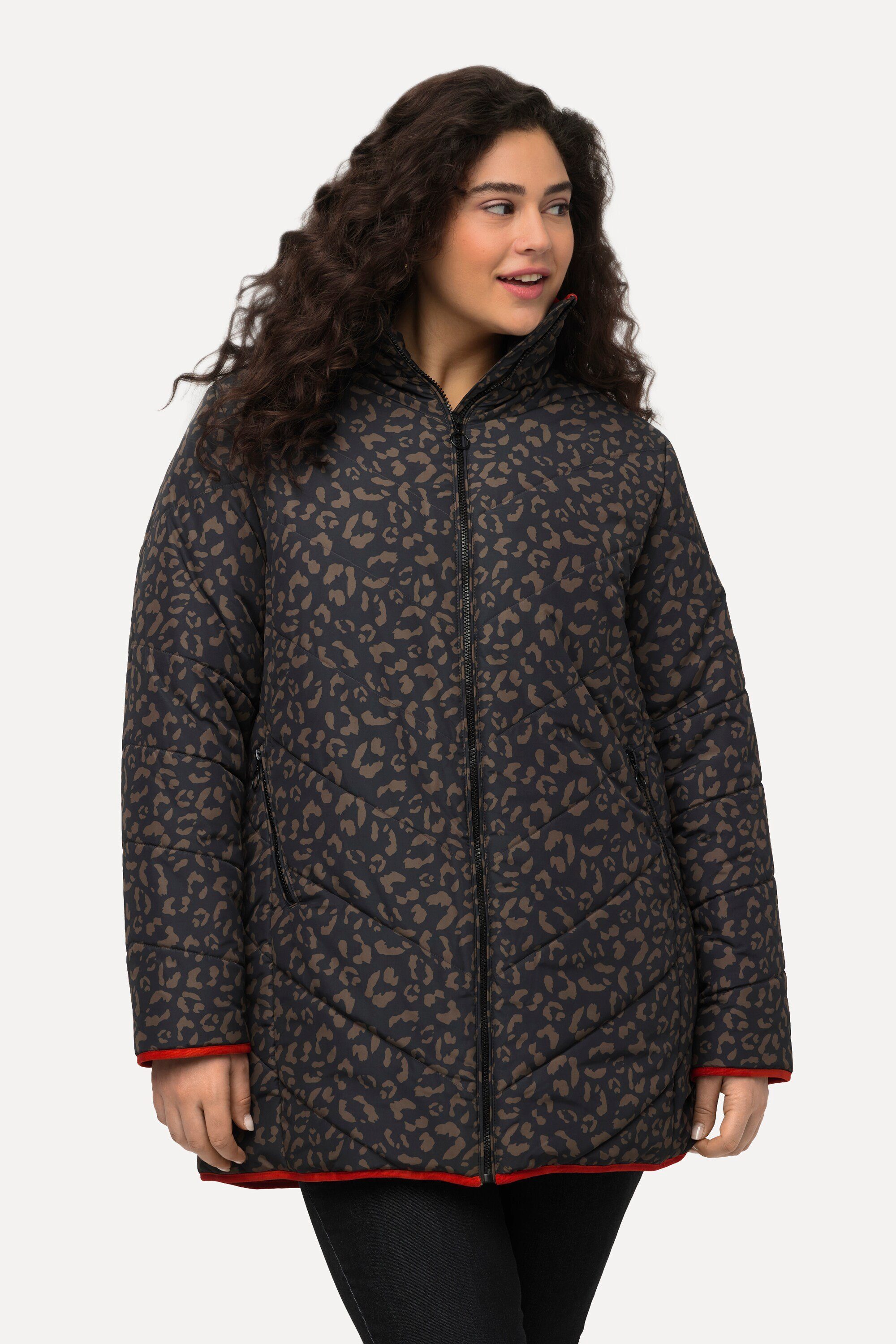 Ulla Popken Steppjacke Steppjacke Leomuster A Linie Recycelt Zipptaschen