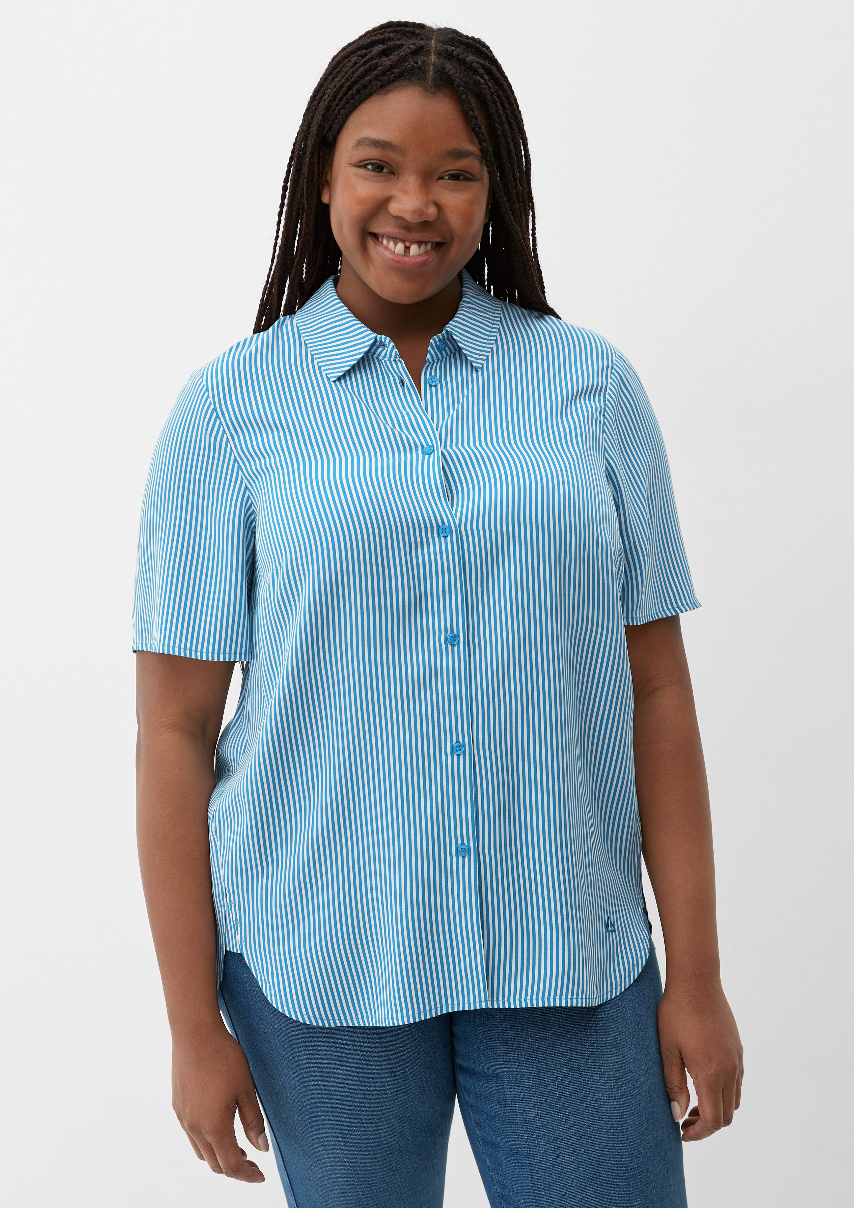 Triangle Kurzarmbluse Bluse Mit Webstruktur Logo Kontrast Details