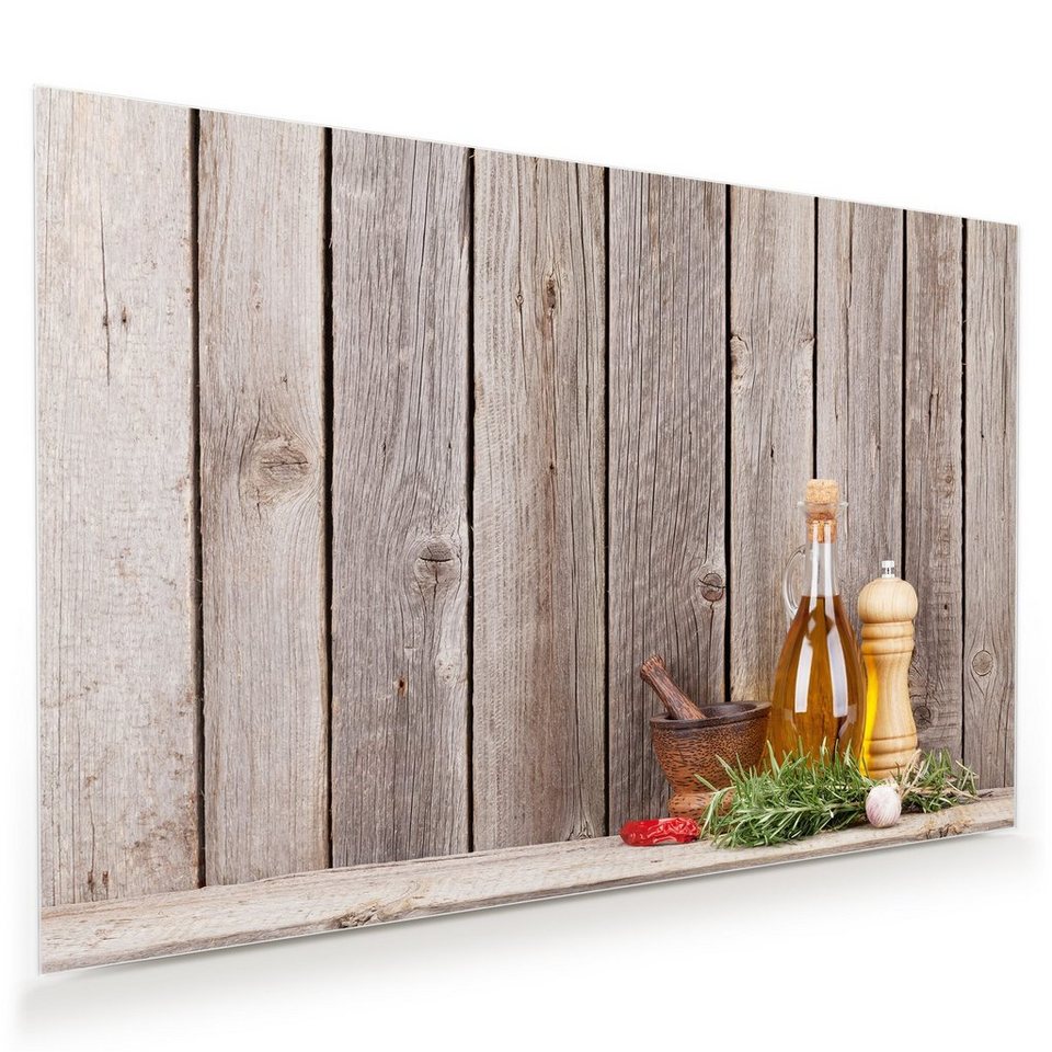 Primedeco Glasbild Wandbild Kräuter Und Olivenöl Mit Aufhängung Gewürze