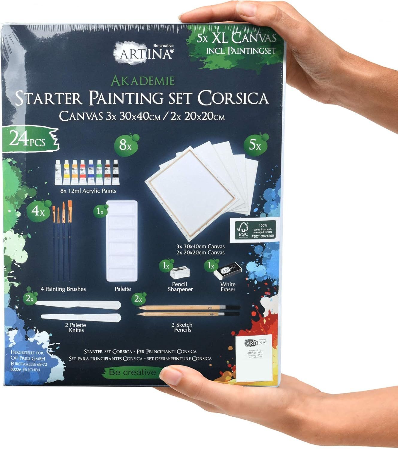 Artina Bastelfarbe, 1 Staffelei, Acrylfarben, Keilrahmen, Pinsel und ...