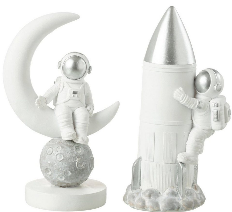 Gilde Dekoobjekt 2er Set Astronaut Figuren Auf Dem Mond Rakete Spardose