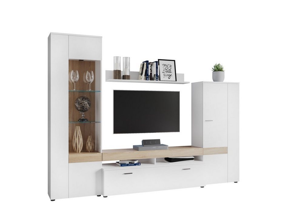 Möbelando Wohnwand Ego Bxhxt 260x195x42 Cm In Weiß Mit 2 Türen