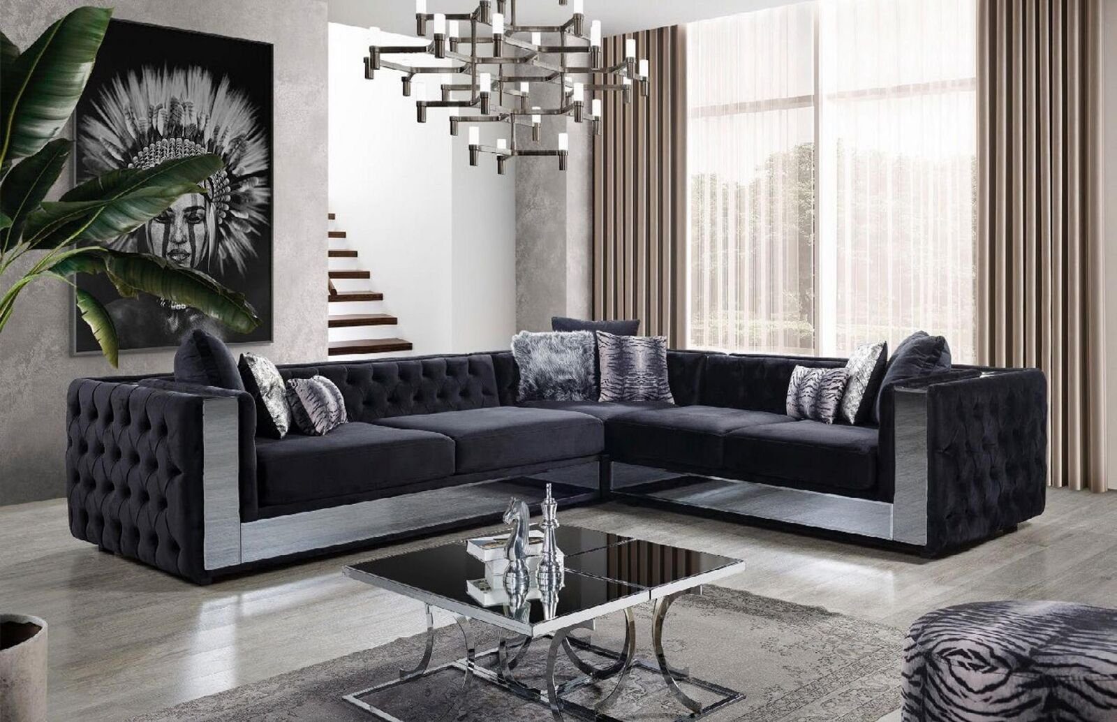 Jvmoebel Ecksofa Schwarz Chesterfield Polstersofa Sofa Ecksofa Garnitur