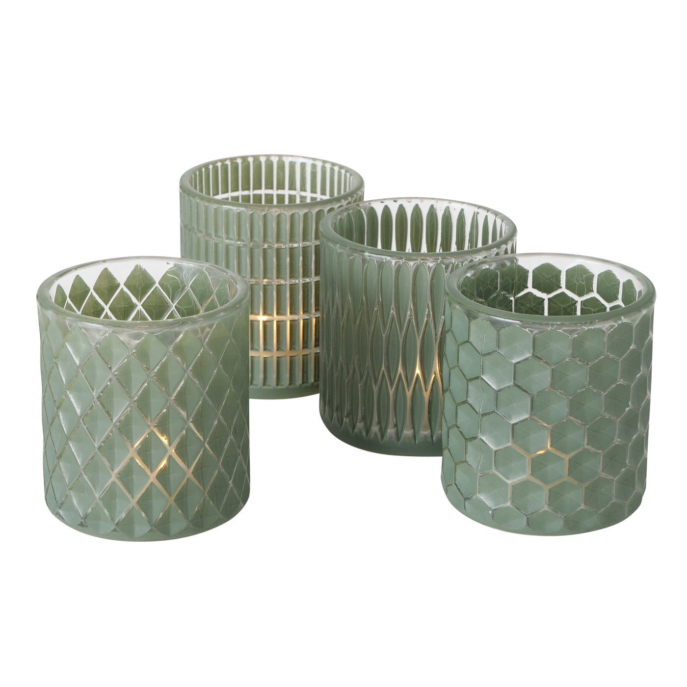 Boltze Windlicht Windlicht Set 4er Grün Gemustert 4 St Teelichtglas