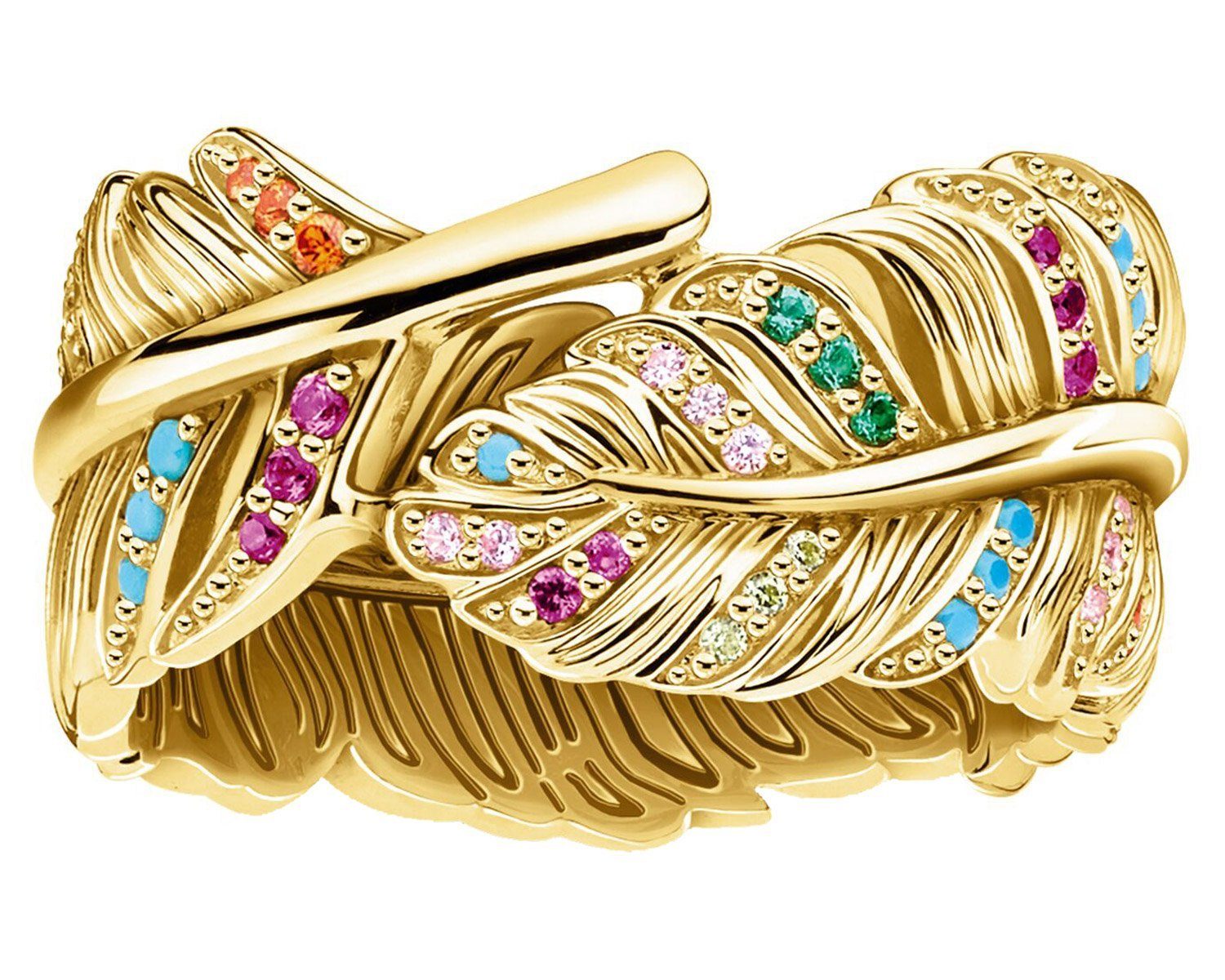 THOMAS SABO Silberring Feder goldfarben, Aus Silber vergoldet