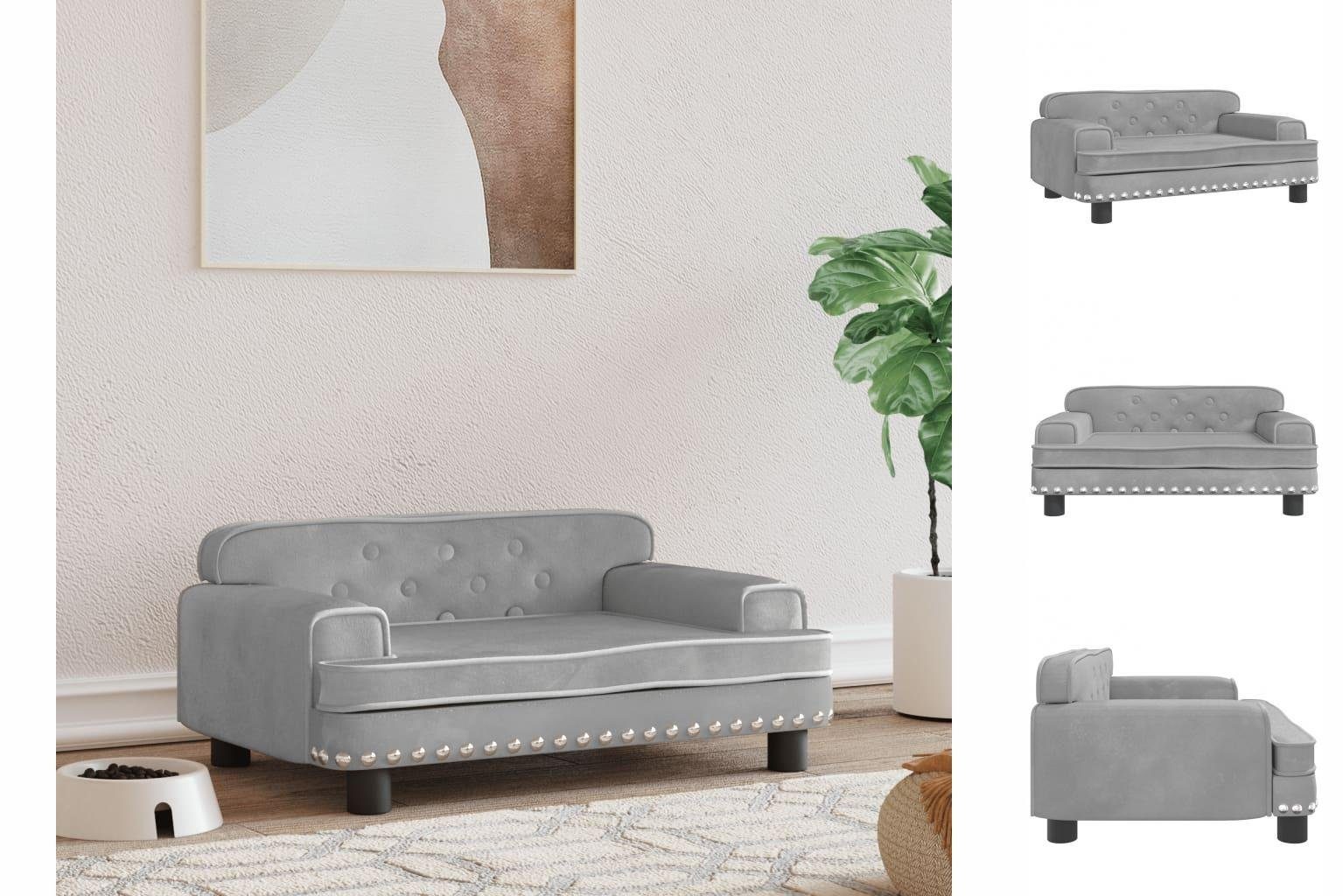 vidaXL Hundekorb Hundebett Hellgrau 70x45x30 cm Samt Körbchen