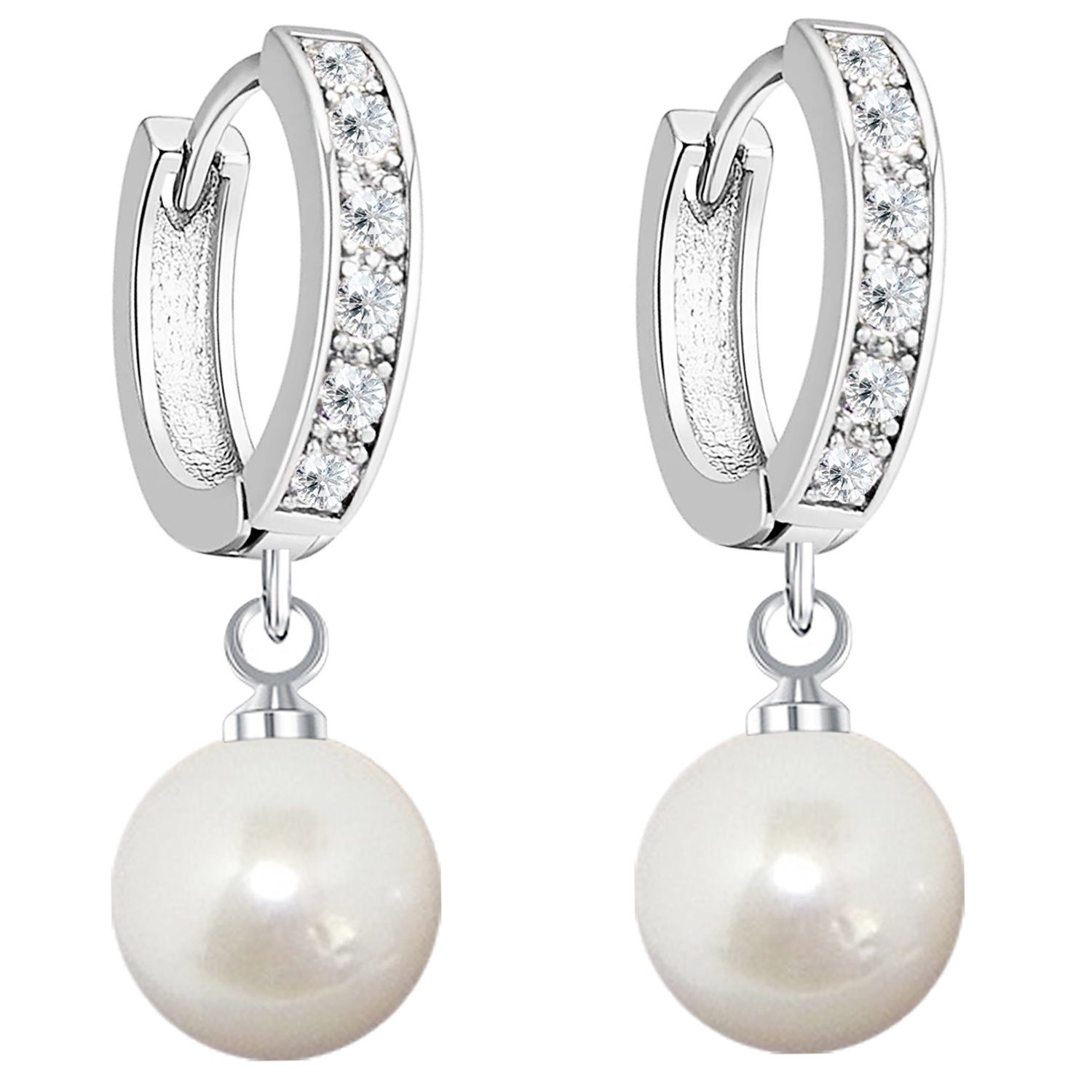 LÖB Perlenohrringe Damen Creolen Zirkonia Perlen Anhänger Silber Ohrringe Tropfen Hängend ...