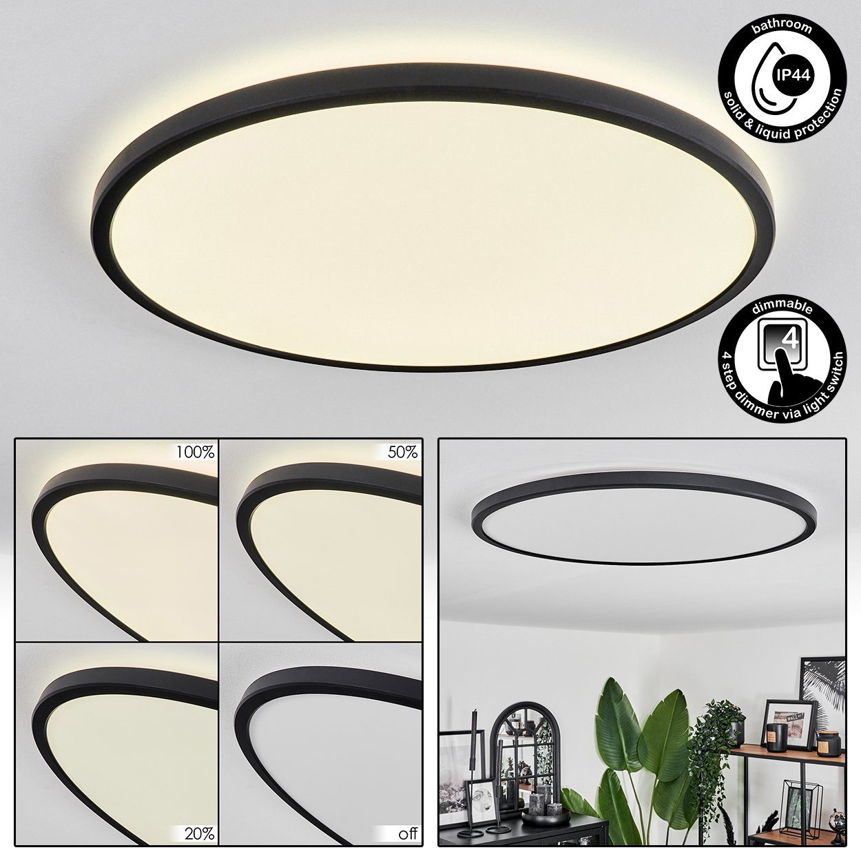 Hofstein Deckenleuchte Dimmbare Deckenlampe Aus Kunststoff In Schwarz