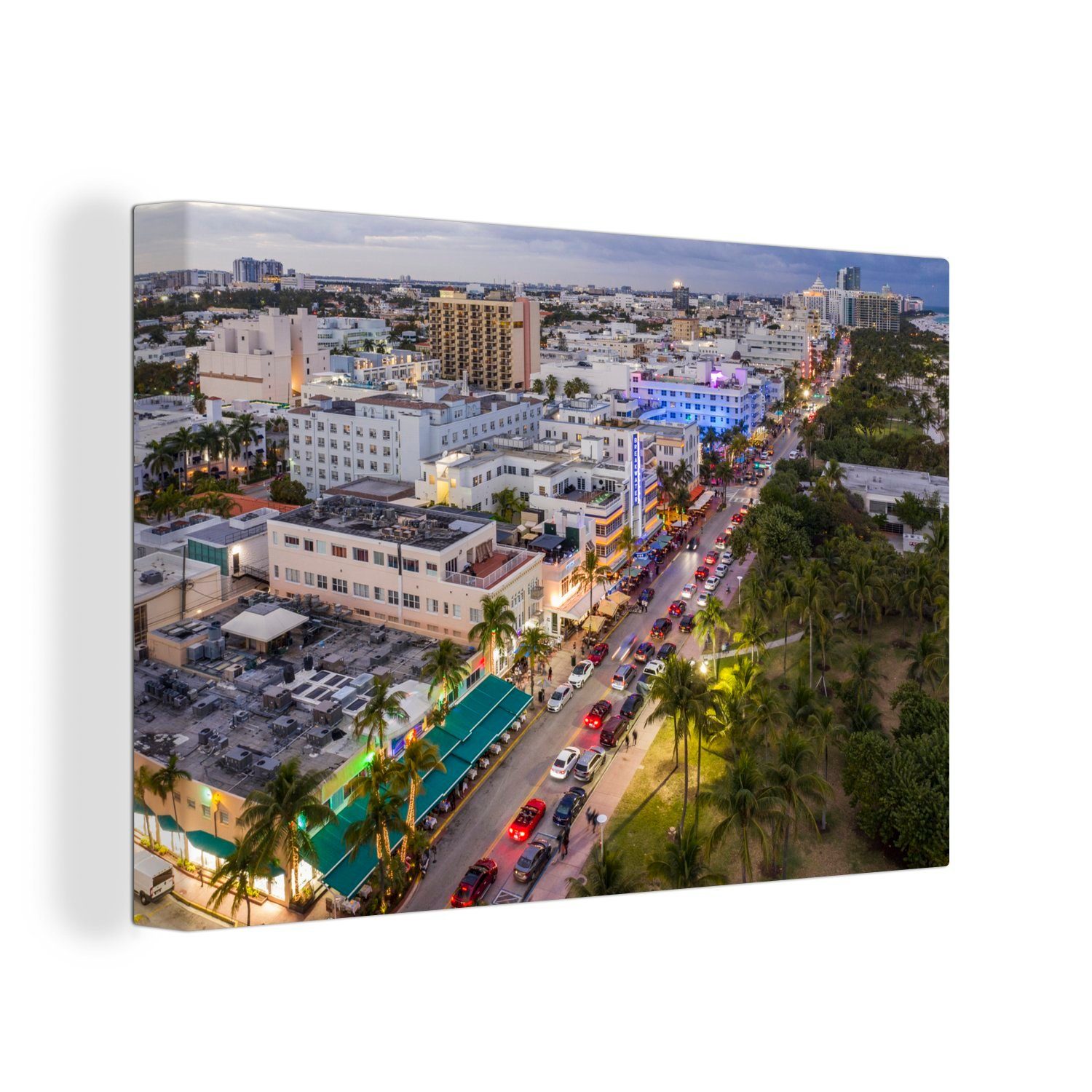 OneMillionCanvasses® Leinwandbild Ocean Drive im Art Deco District in Miami aus der Luft, (1 St ...