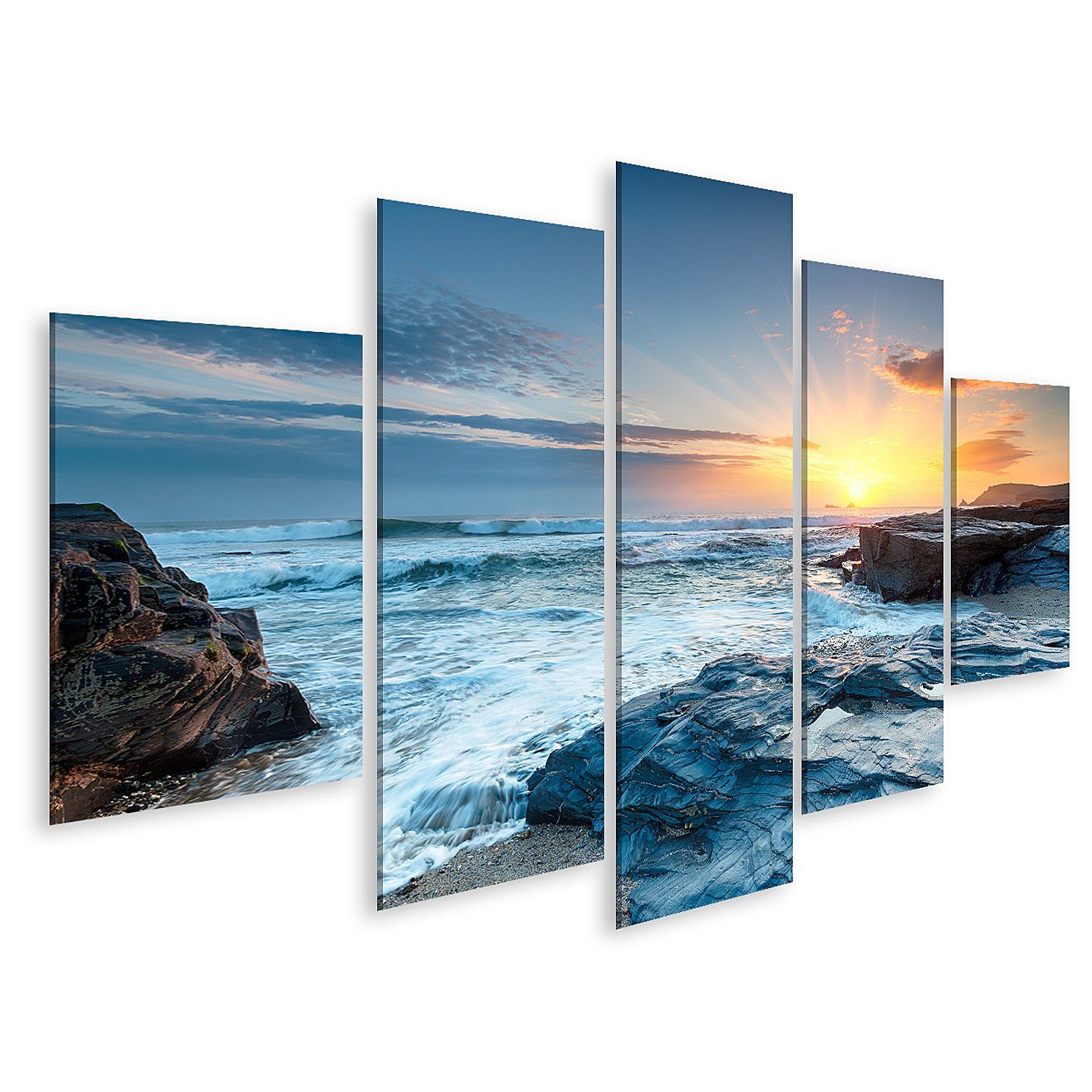 islandburner Leinwandbild Bild auf Leinwand Sonnenuntergang und Wellen an der Boobys Bay Eine kl