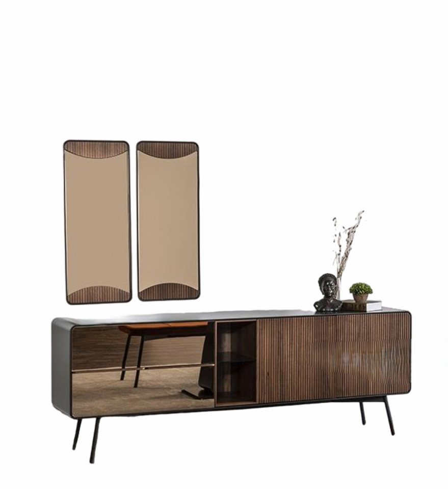 Xlmoebel Sideboard Moderne Holz Kommode Anrichte Spiegel Set In Braun