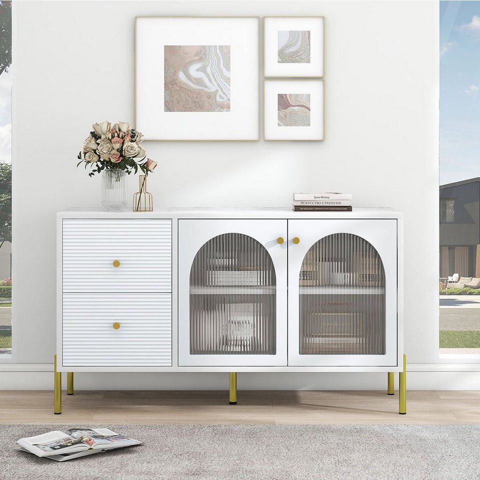 Xdeer Sideboard Sideboard Weiß Goldenes Mit Verstellbaren Regalen 120