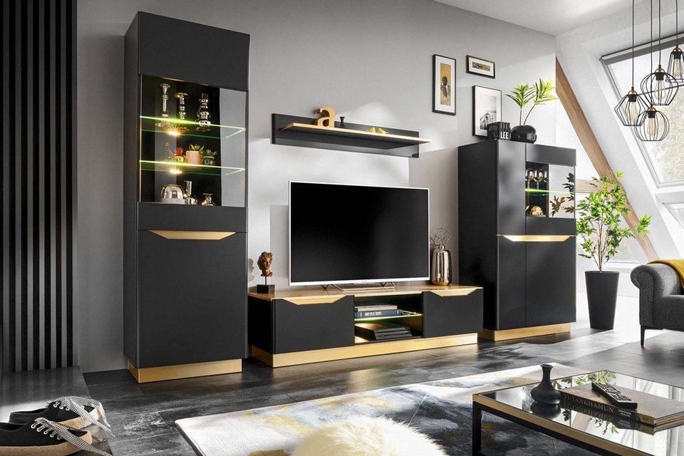 Stylefy Wohnwand Calgary Set 4 St Wohnzimmer Set Komplettset 2×