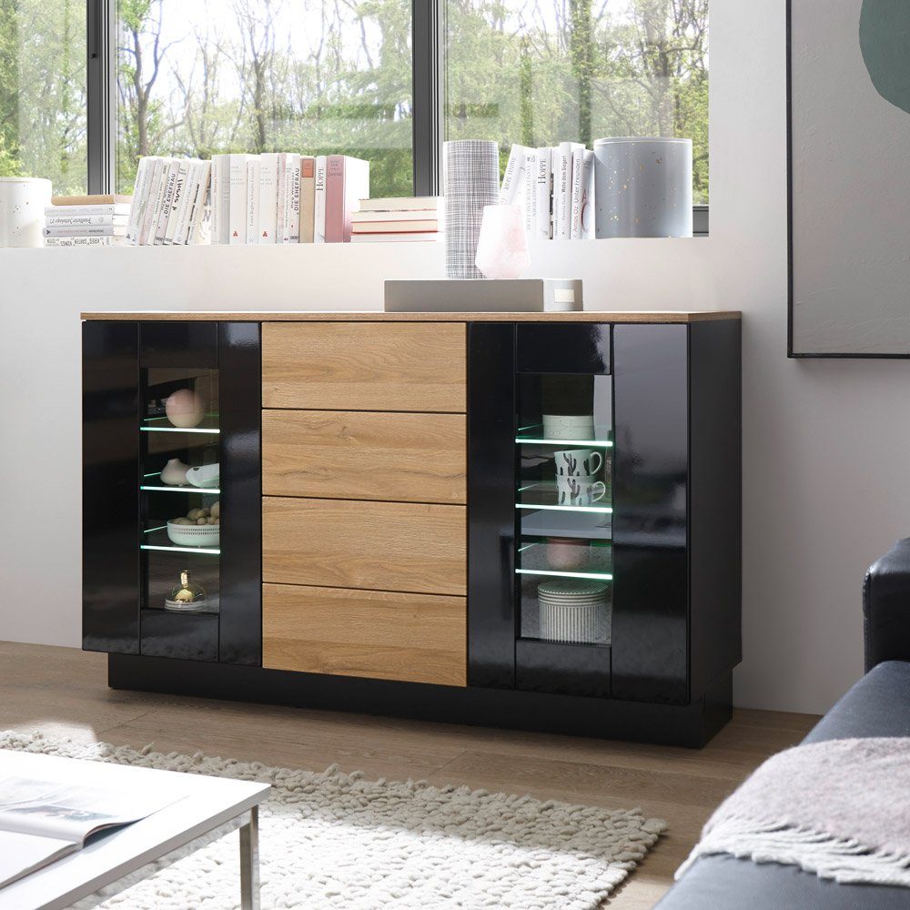 Lomadox Kommode Chur 61 Sideboard In Hochglanz Schwarz Mit Grandson