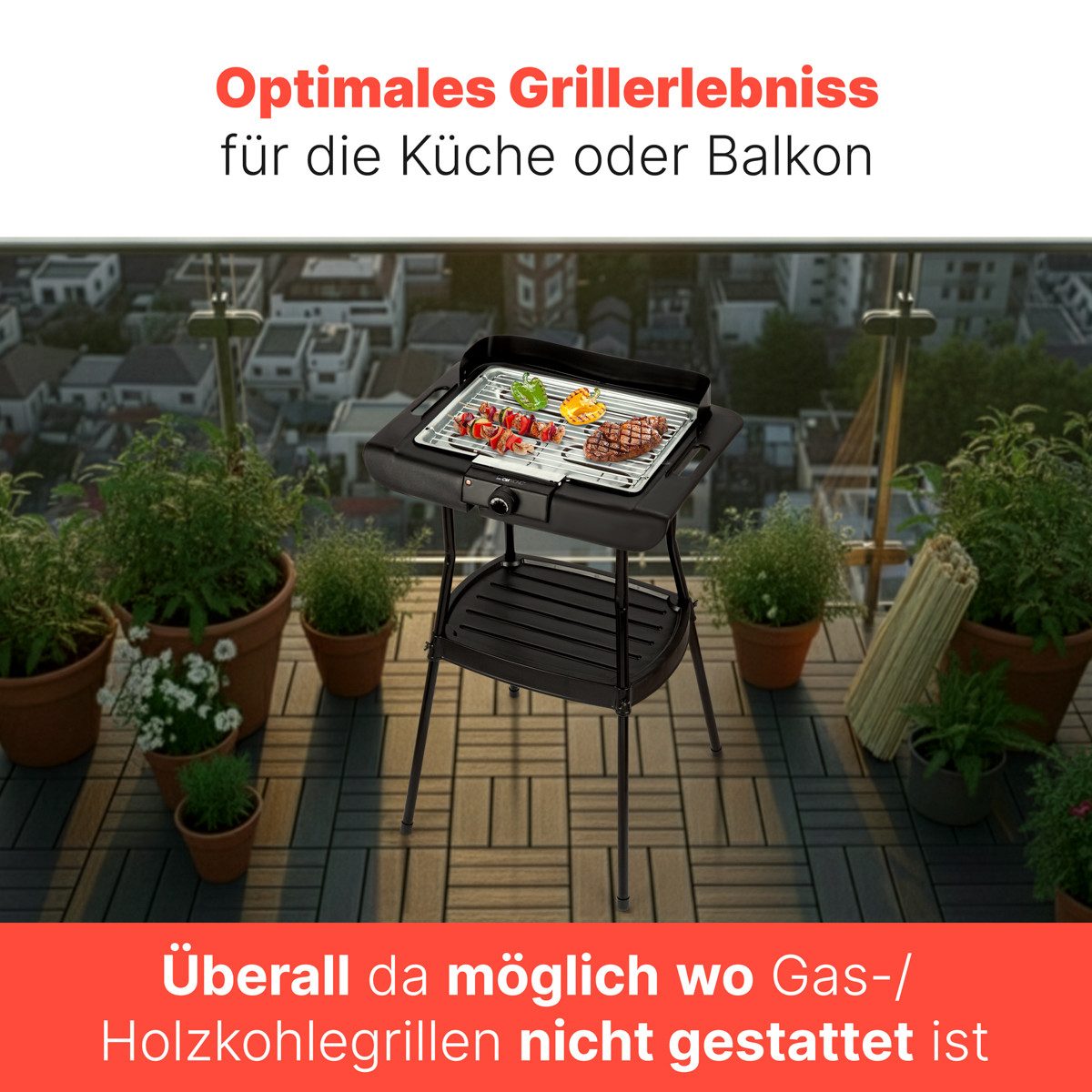 CLATRONIC Elektro-Standgrill BQS 3842, Stand-/Tischgrill, innen und ...