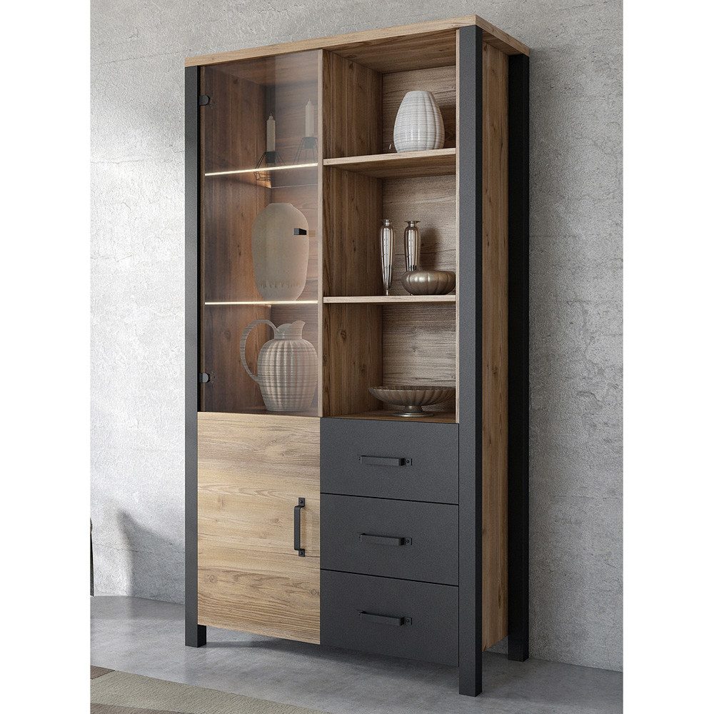 Lomadox Vitrine Oradea 83 Appenzeller Fichte Nb Mit Schwarz Super Matt