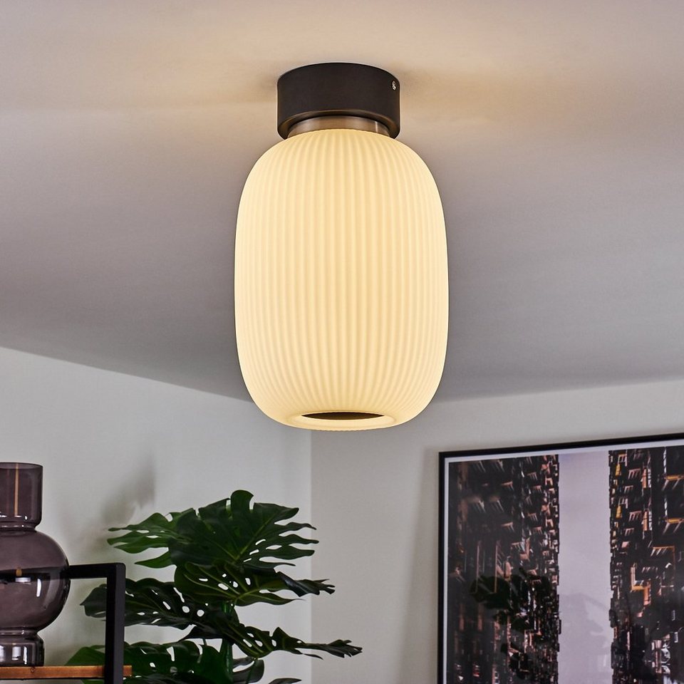 Hofstein Deckenleuchte Cerea Runde Deckenlampe Aus Metall In Schwarz