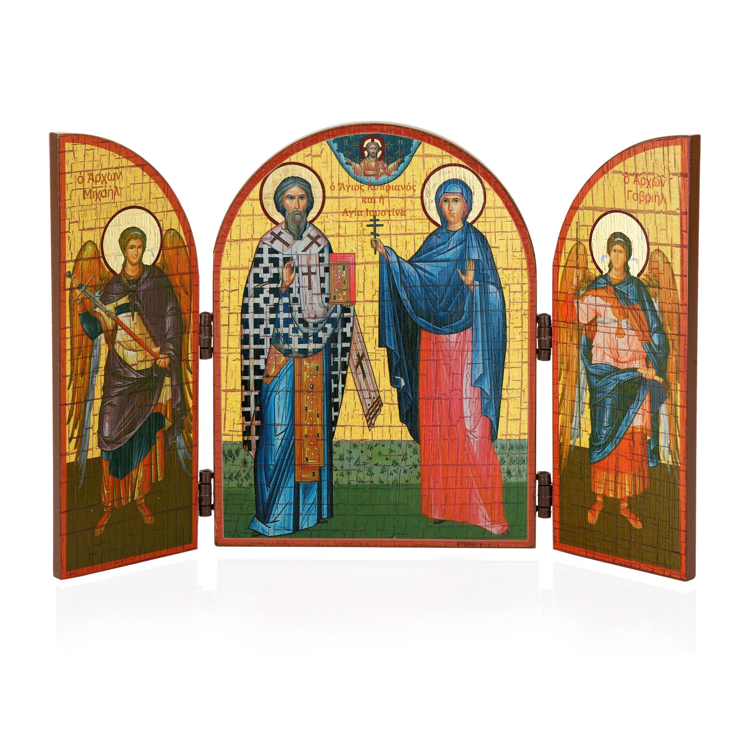 NKlaus Bild Cyprian und Justinia Ikone Triptychon Holz 25x16cm Christlich 13830, Religion