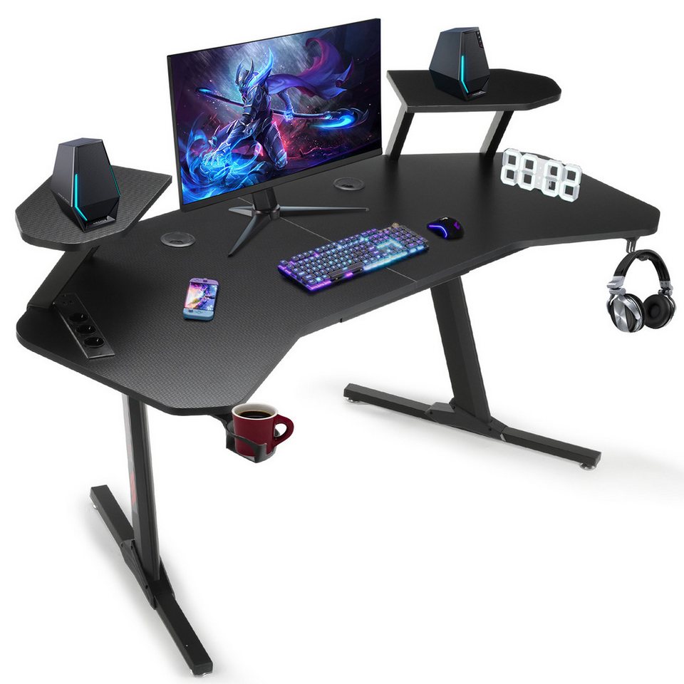 Oyajia Gamingtisch Gaming Schreibtisch Computertisch 160cm