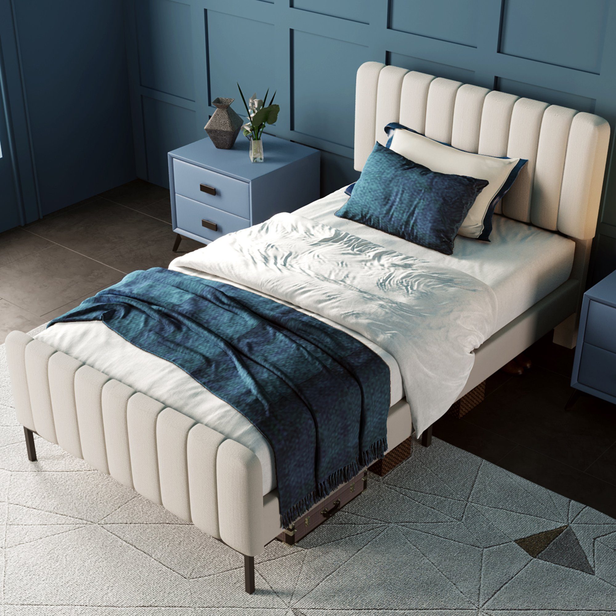 Ulife Polsterbett Beige Doppel Und Einzelbett Mit Lattenrost
