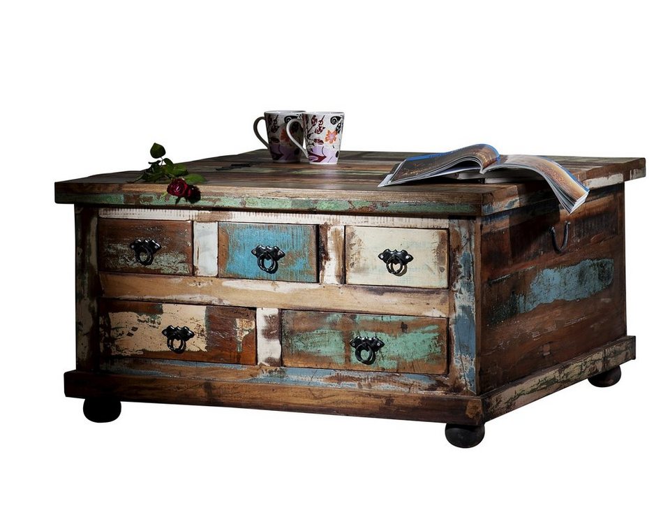 Tpfliving Couchtisch Salcha Produktlinie Alaska Massivholz Designer Tisch 5 Schubladen