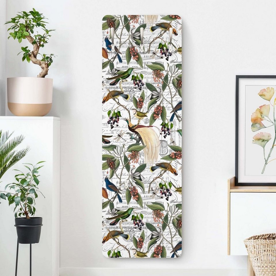 Bilderdepot24 Garderobenpaneel Grün Blumen Landhaus Muster Retro