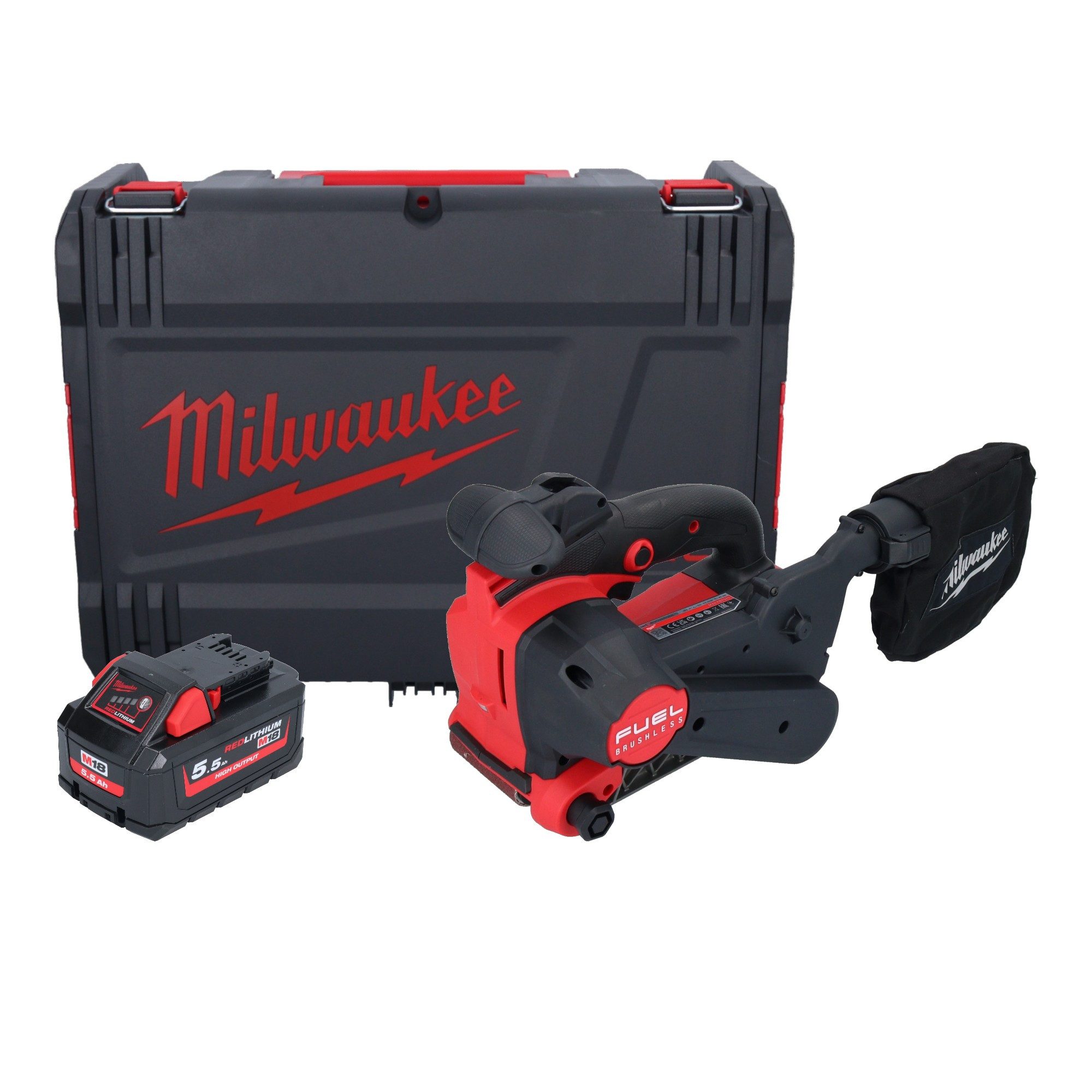 Milwaukee Bandschleifer M18 FBTS75-551X 18 V 75 x 457 mm Brushless + 1x Akku 5,5 Ah + HD Box ...