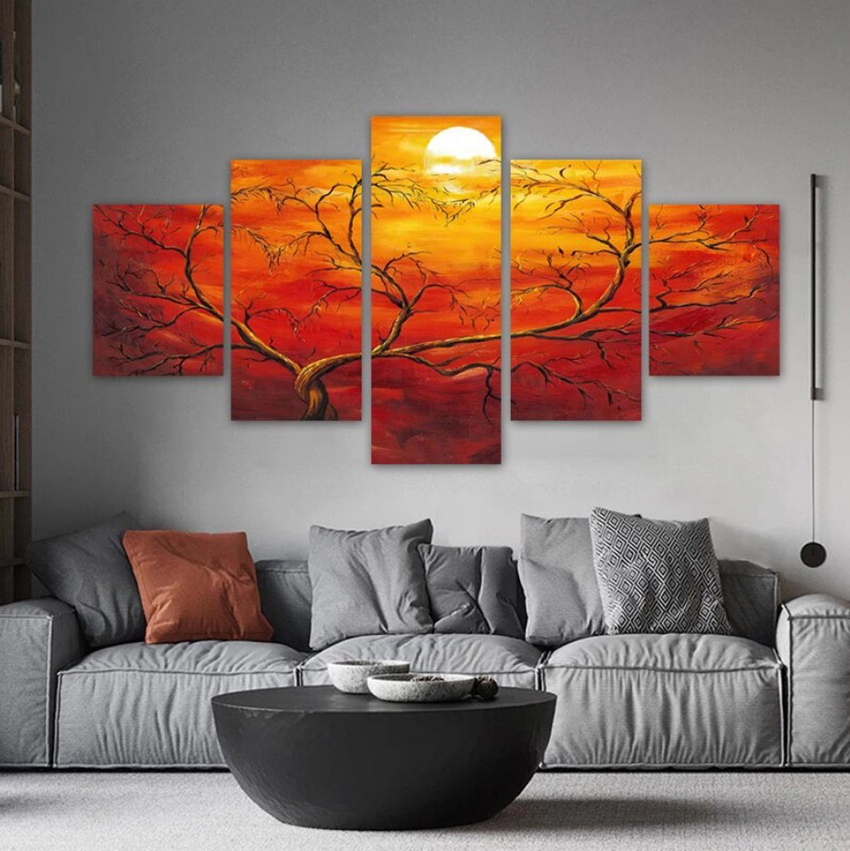 TPFLiving Kunstdruck (OHNE RAHMEN) Poster - Leinwand - Wandbild, 5-teiliges Wandbild - Baum bei ...