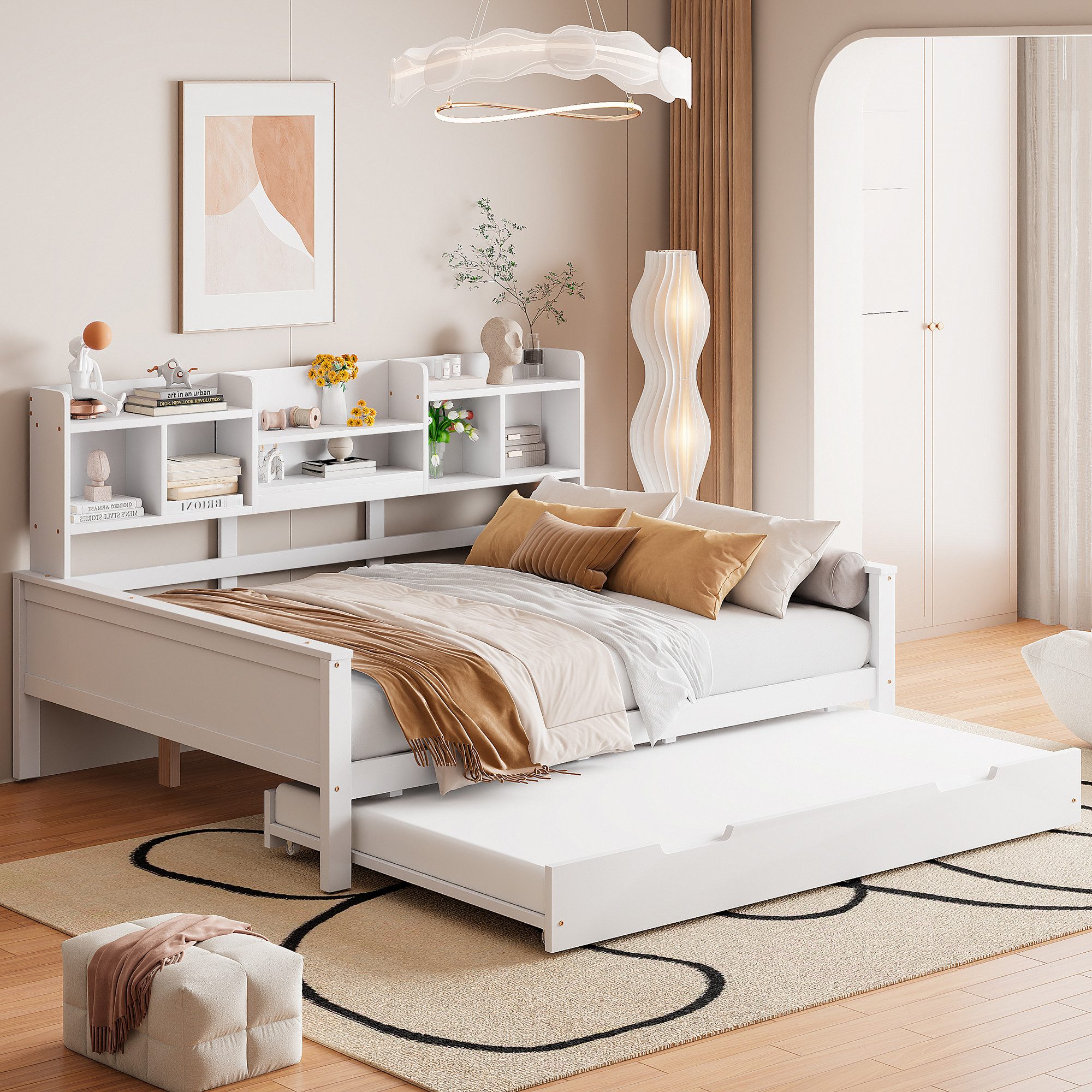 MC Star Schlafsofa Massivholz, Ausziehbett 90*190CM, mit Staufach und Lattenrost, Kiefer ...