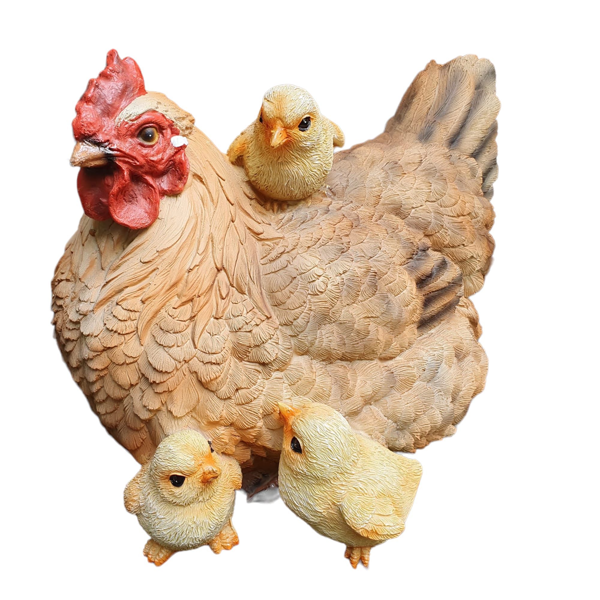 Aspinaworld Gartenfigur Sitzende Braune Huhn Figur Mit Küken 21 Cm