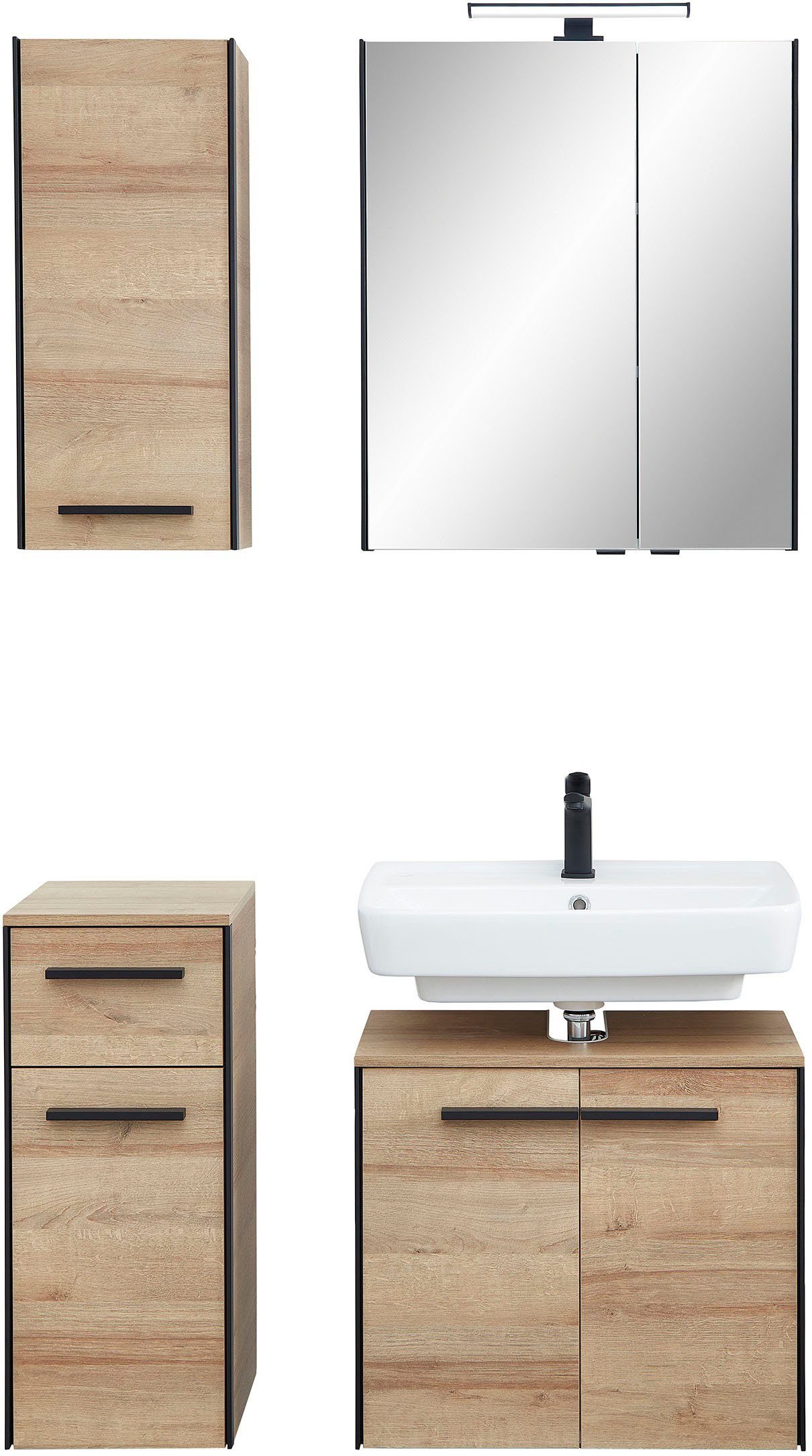 Saphir Badmöbel-Set Quickset 395 4-teilig, Waschbeckenunterschrank mit LED-Spiegelschrank, (4-St ...