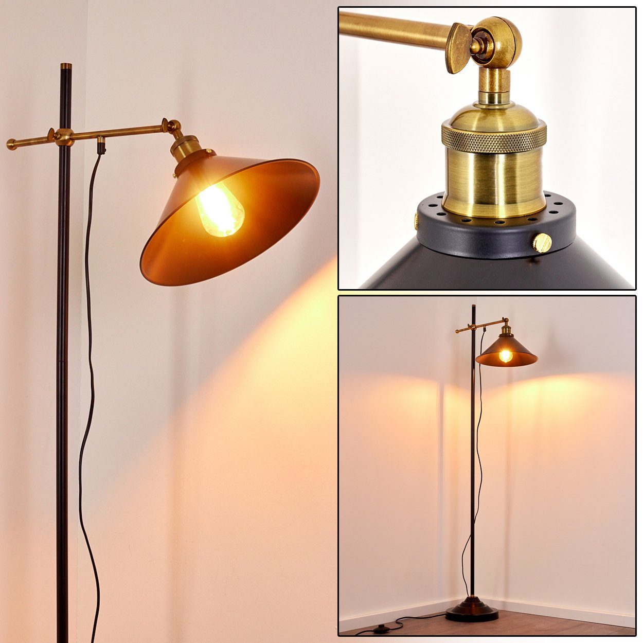 Hofstein Stehlampe Steh Boden Stand Leuchte Verstellbar Schwarz Gold