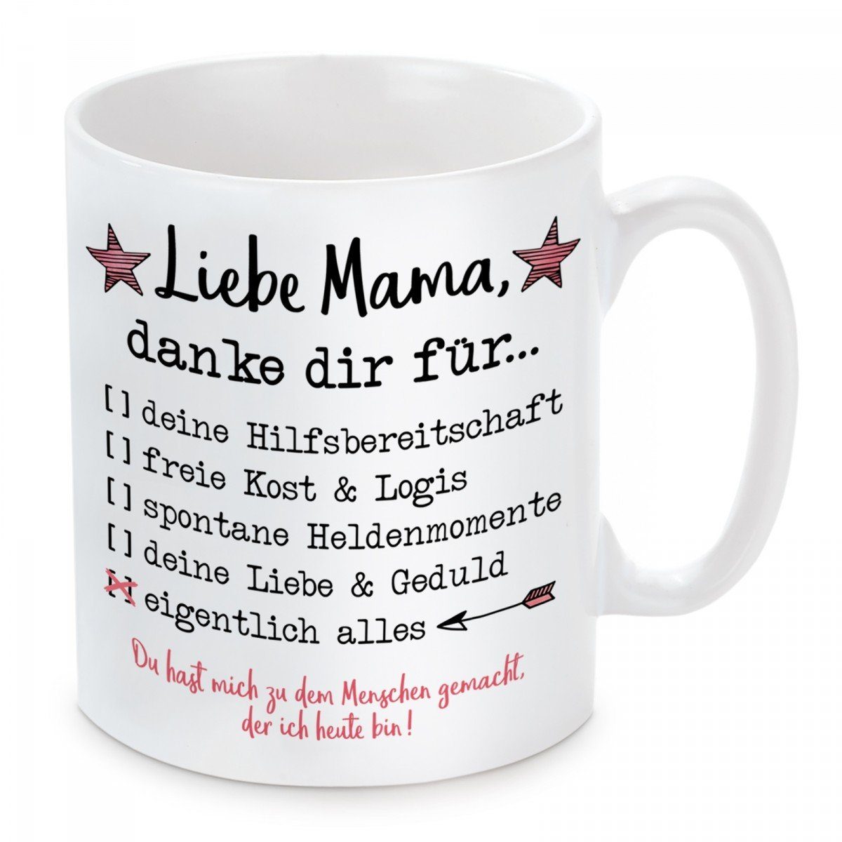 Herzbotschaft Tasse Kaffeebecher mit Motiv Liebe Mama, danke dir für..., Keramik, Kaffeetasse ...