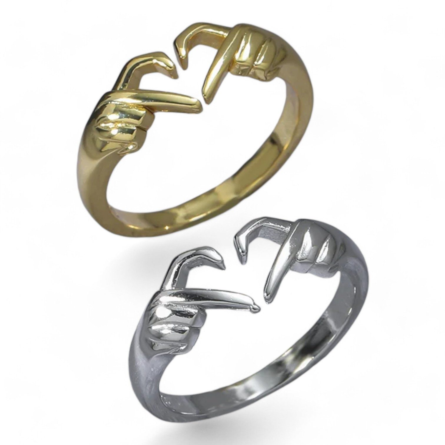 Eyecatcher Fingerring Hand Herz Ring. Hande Herz Motiv HUG Ring GroBenverstellbar