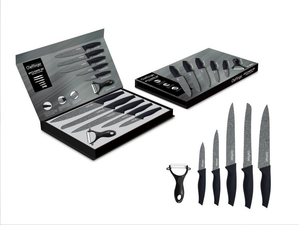 Cheffinger Messer Set Messer Kochmesser Sparschäler Messerset 6 Tlg