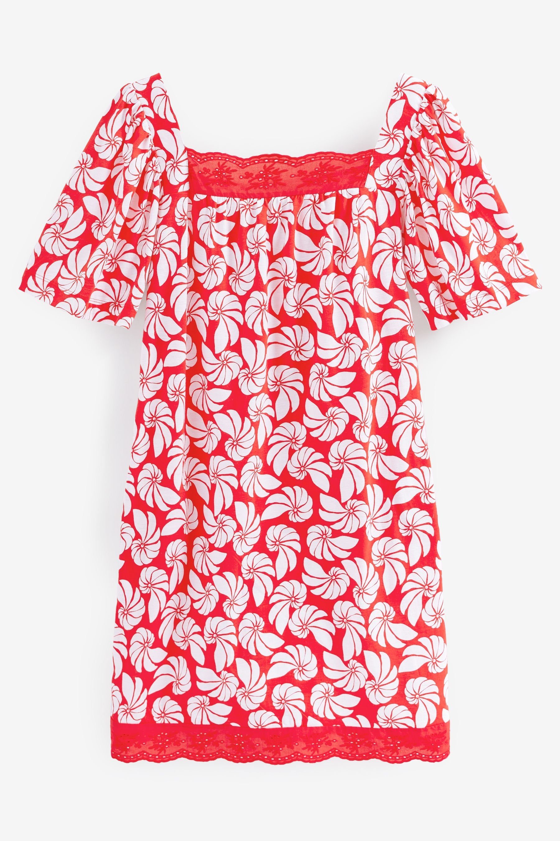 Next Jerseykleid Kurzarmkleid Mit Karree Ausschnitt Lochstickerei 1