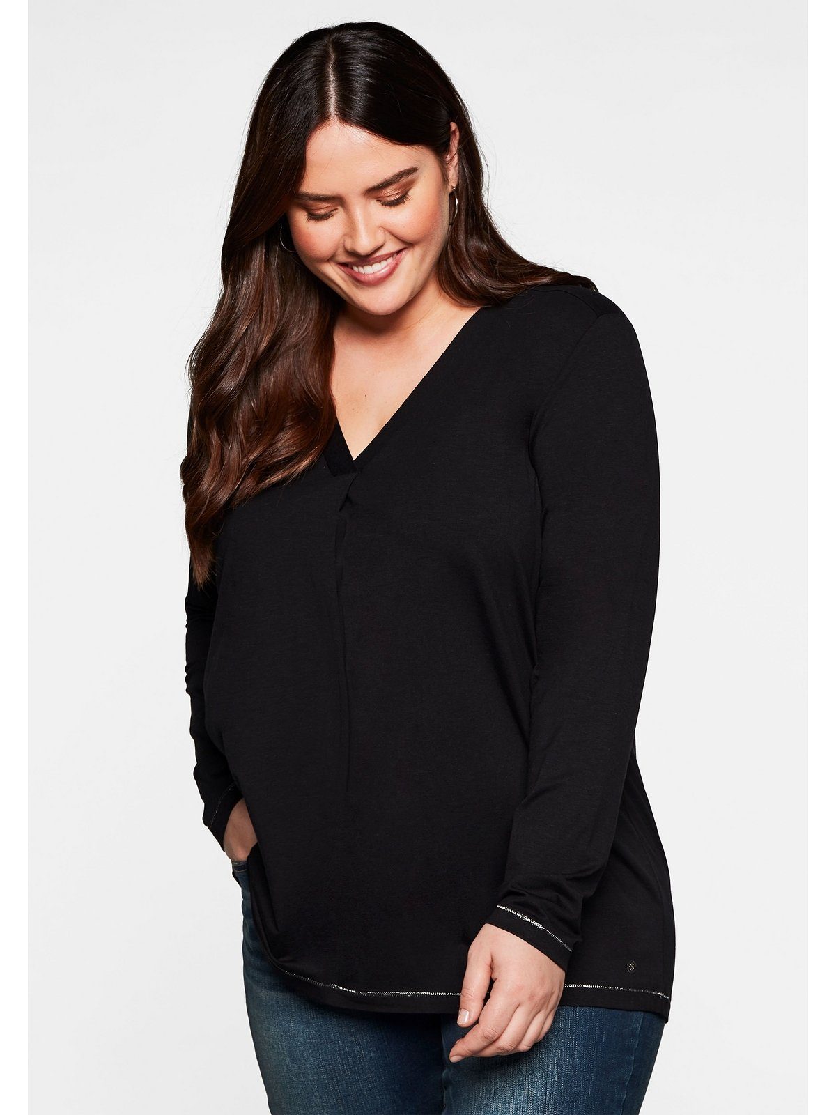 Sheego Langarmshirt Große Größen In A Linie Mit Falte Vorn Und Effektgarn