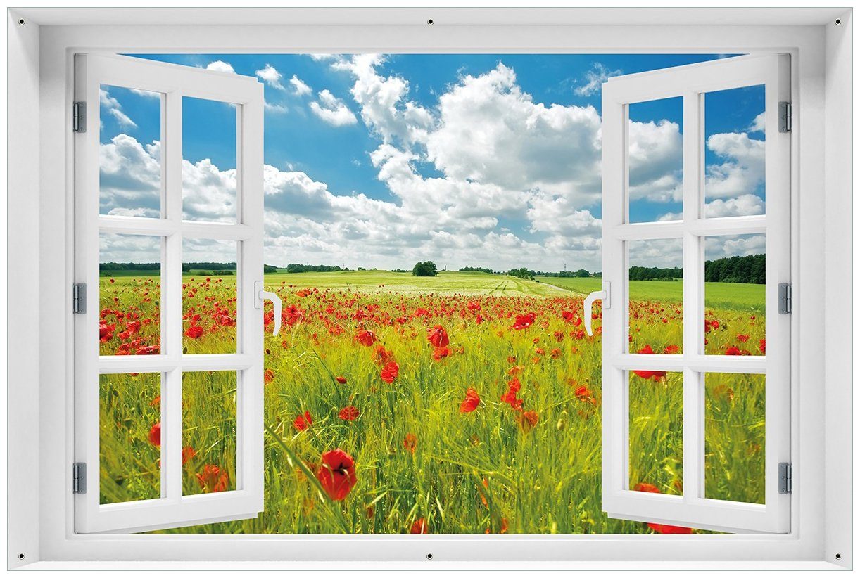 Wallario Sichtschutzzaunmatten Grüne Wiese Mit Mohnblumen Mit Fenster