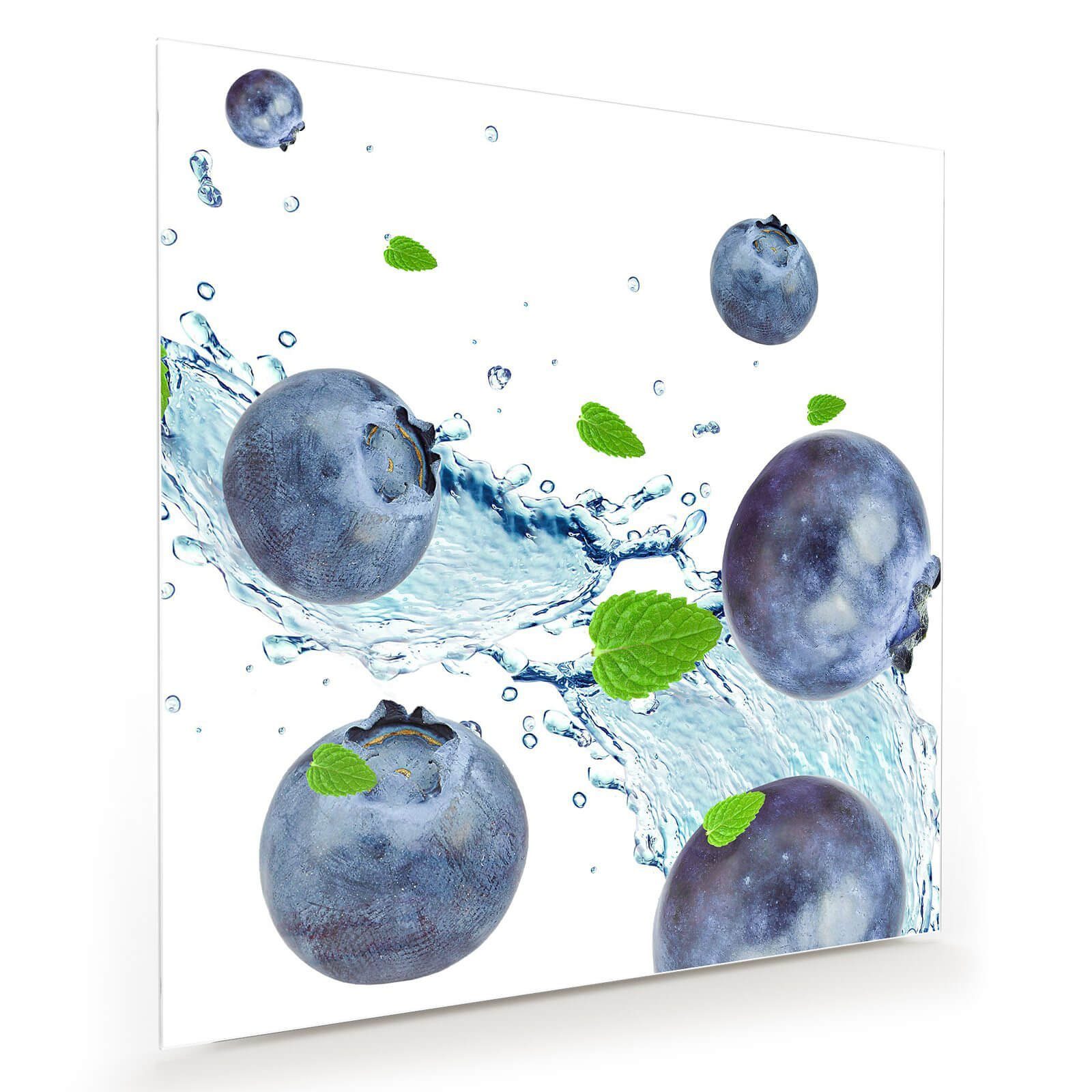 Primedeco Glasbild Wandbild Quadratisch Heidelbeeren Auf Wasserwelle