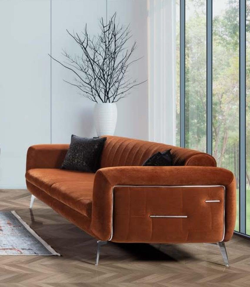 Jvmoebel Sofa Orange Design Couch Sofa Samt Dreisitzer Luxus Couch