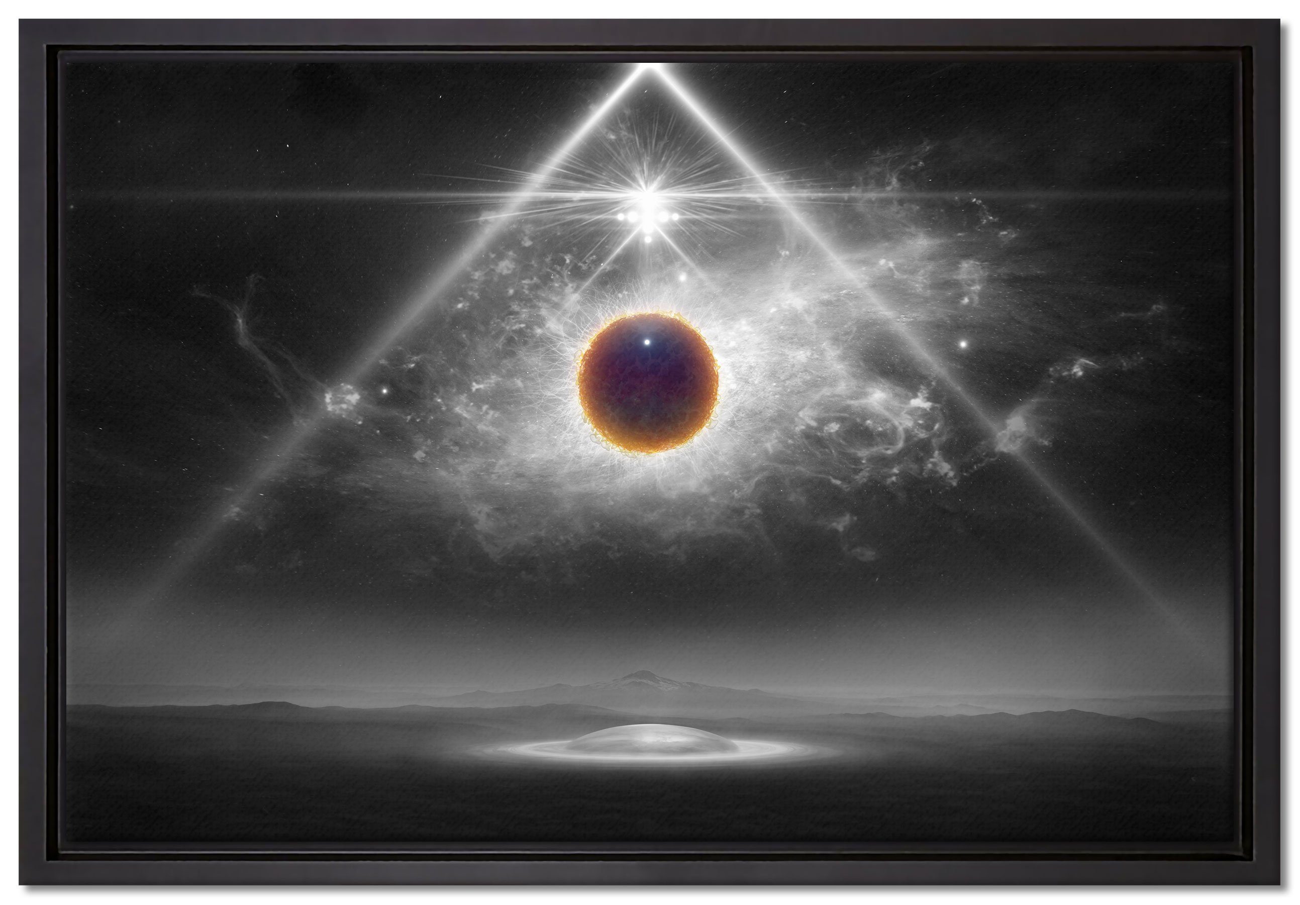 Pixxprint Leinwandbild Science Fiction Collage Planeten Im Weltraum Bandw