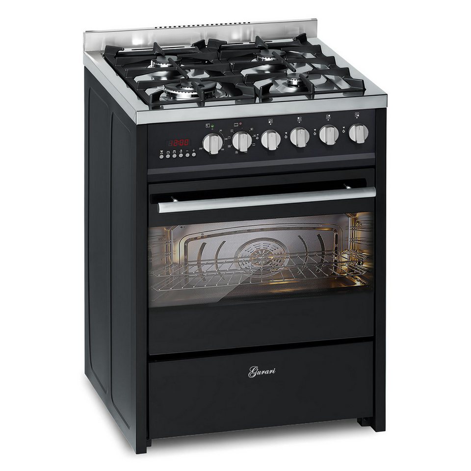 Gurari Gas Standherd 60 Cm Schwarze Gasherd Mit Elektrobackofen 60 L