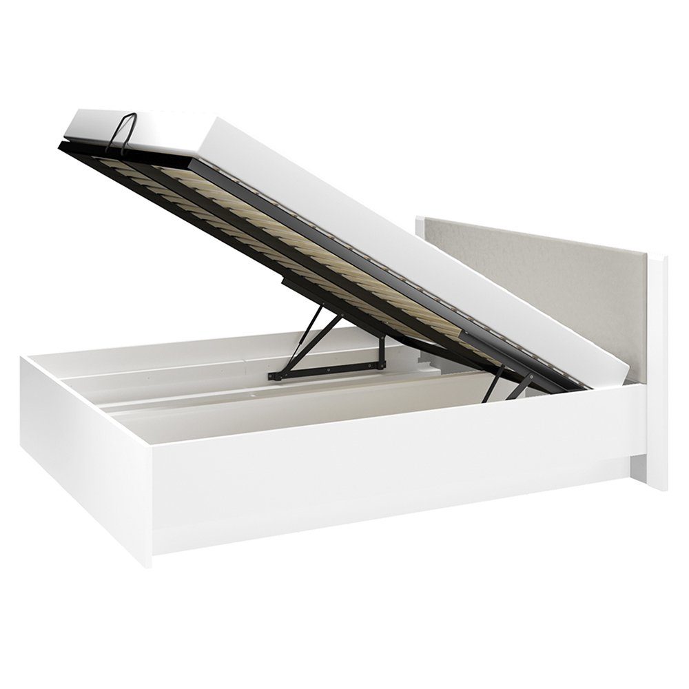 Lomadox Bett LANA-131, weiß mit grauer Velourspolsterung 187/100/208 cm