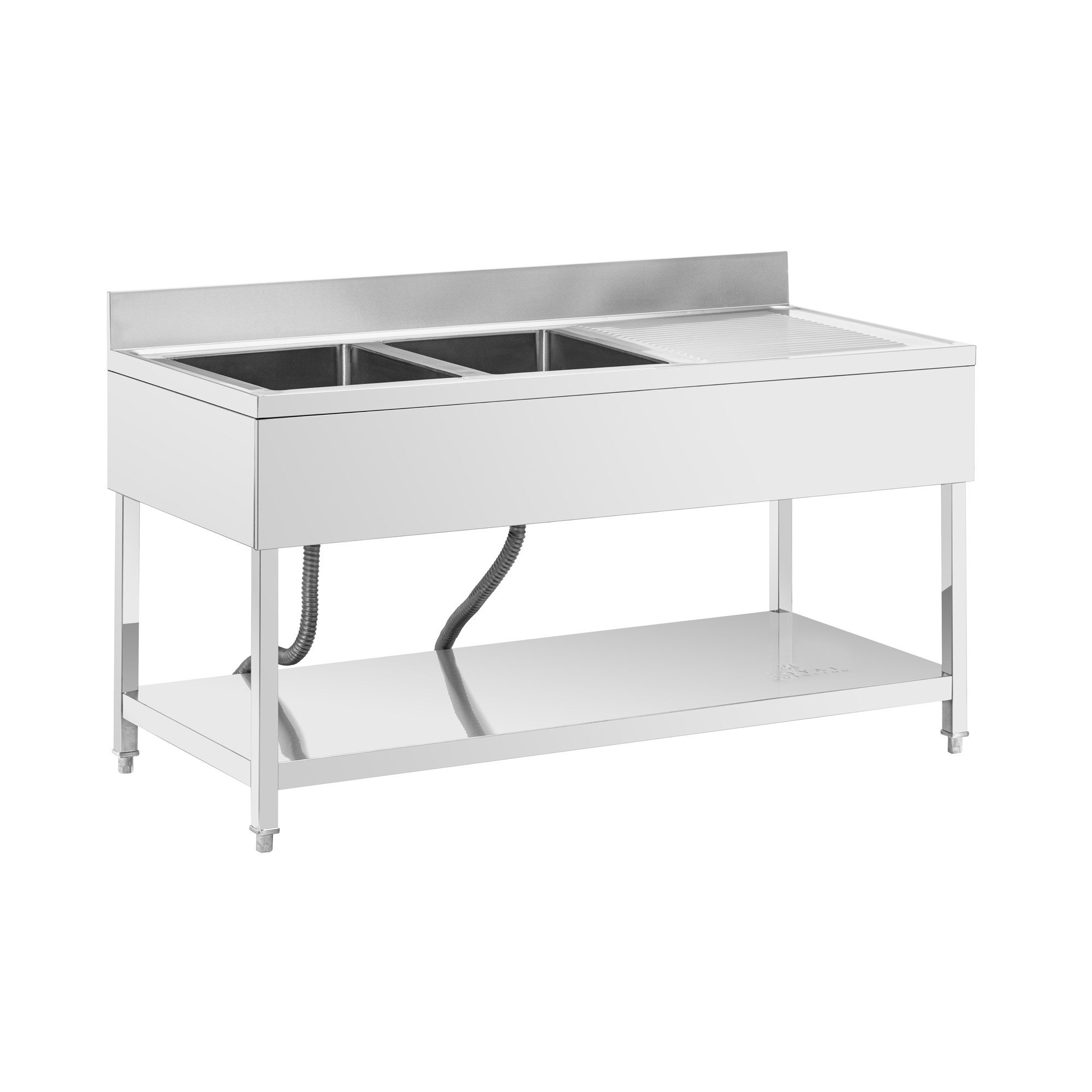 Royal Catering Edelstahlspüle Spültisch 2 Becken zu 400 x 500 x 250 mm Ablage Edelstahl, 70/160 cm