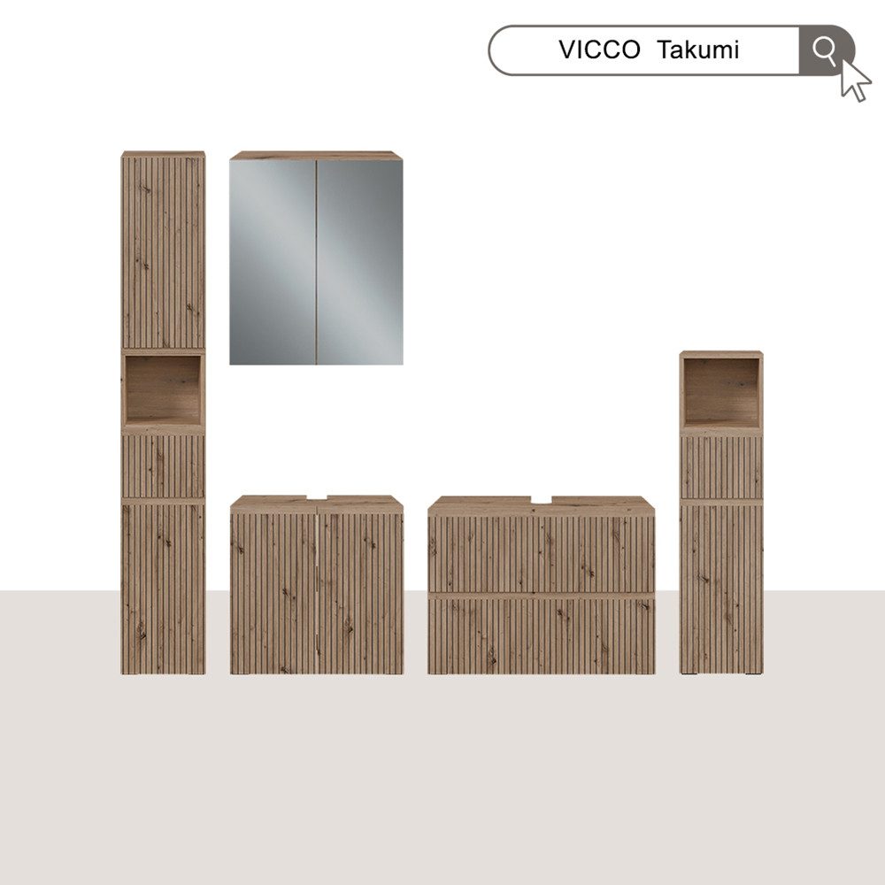 Vicco Badezimmerspiegelschrank Takumi, Artisan, 60 x 70 cm mit 3 ...