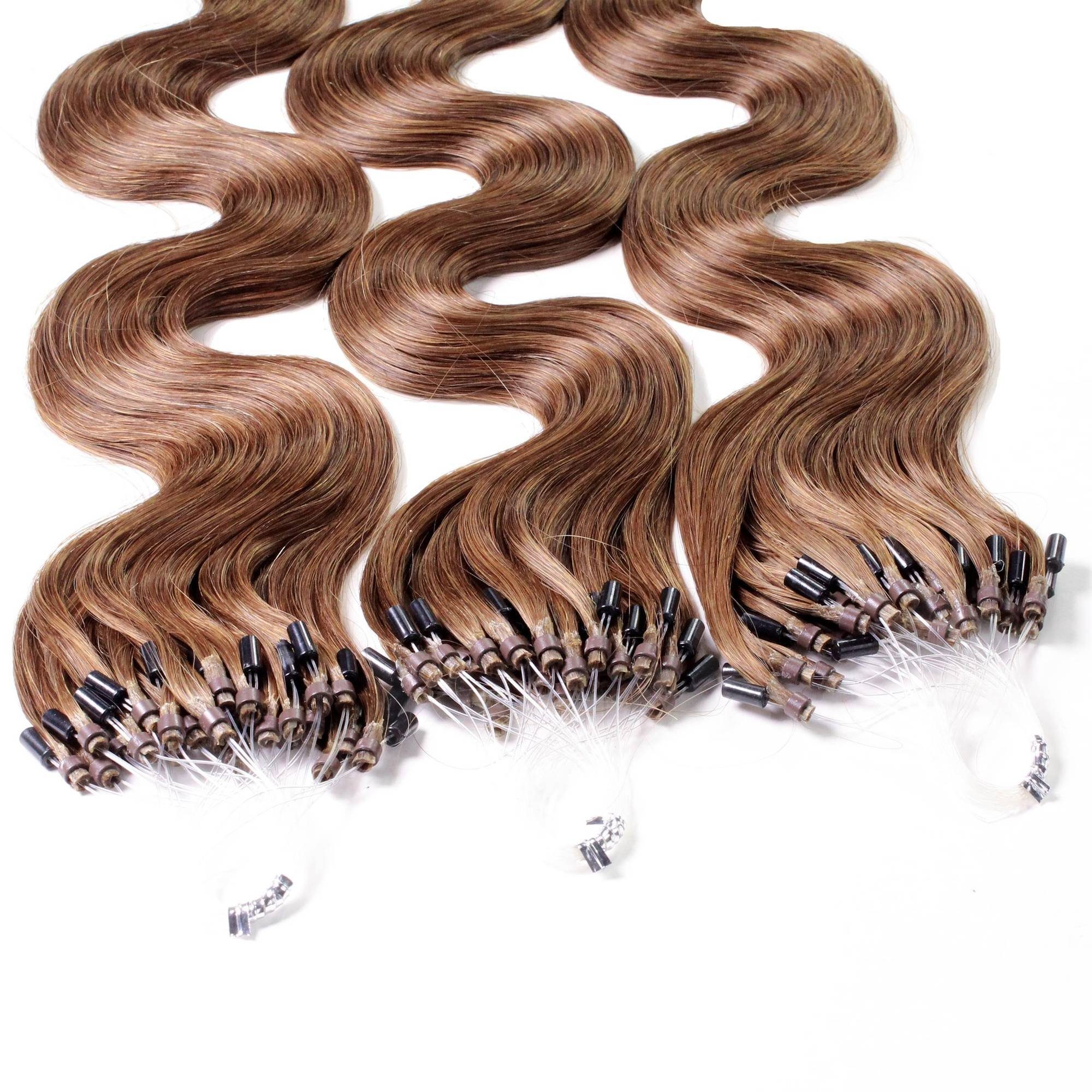 hair2heart Echthaar-Extension Microring Loops - gewellt #5/0 Hellbraun ...