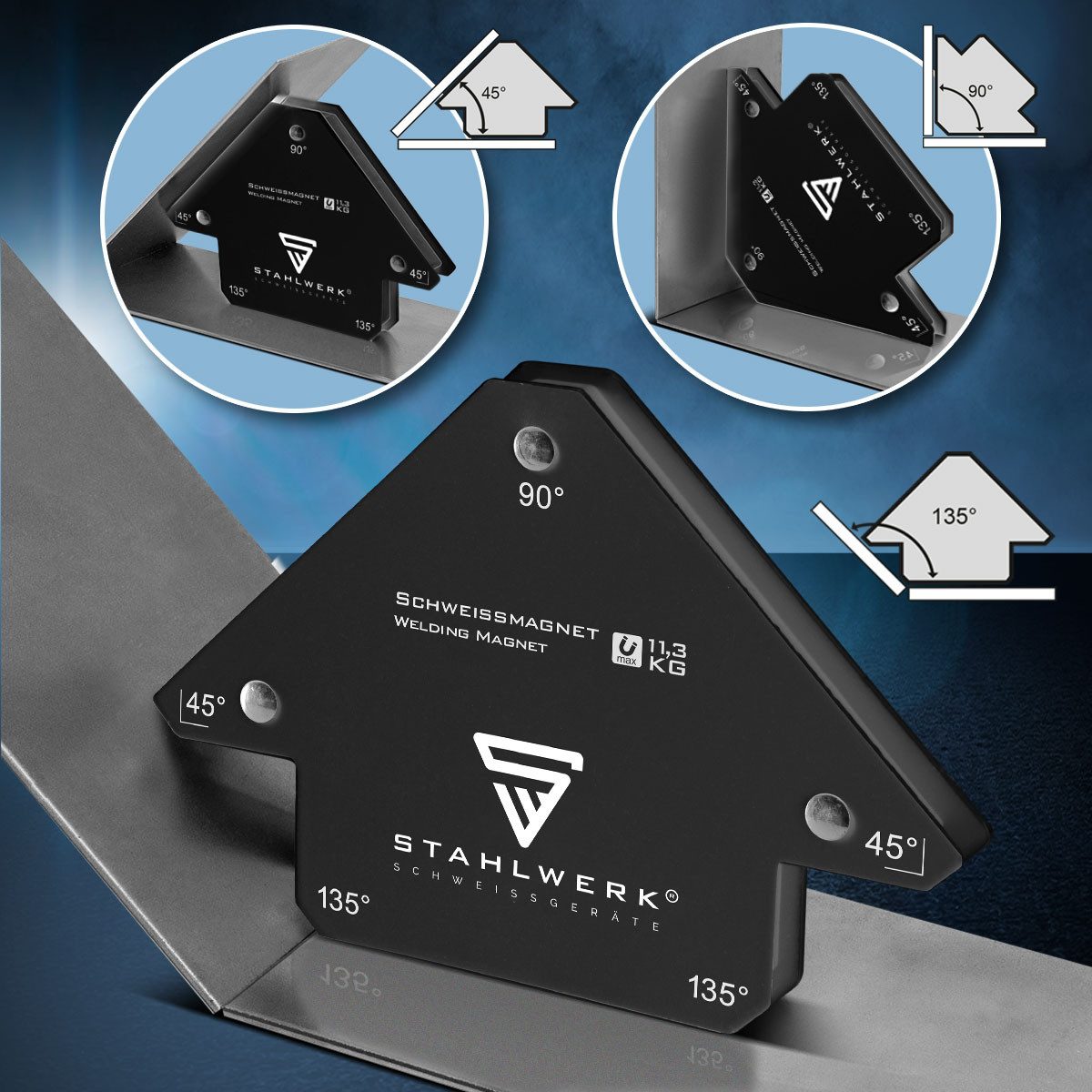 STAHLWERK Elektrowerkzeug-Set 8er Schweißwinkel Set Magnet 11,3kg 25lbs