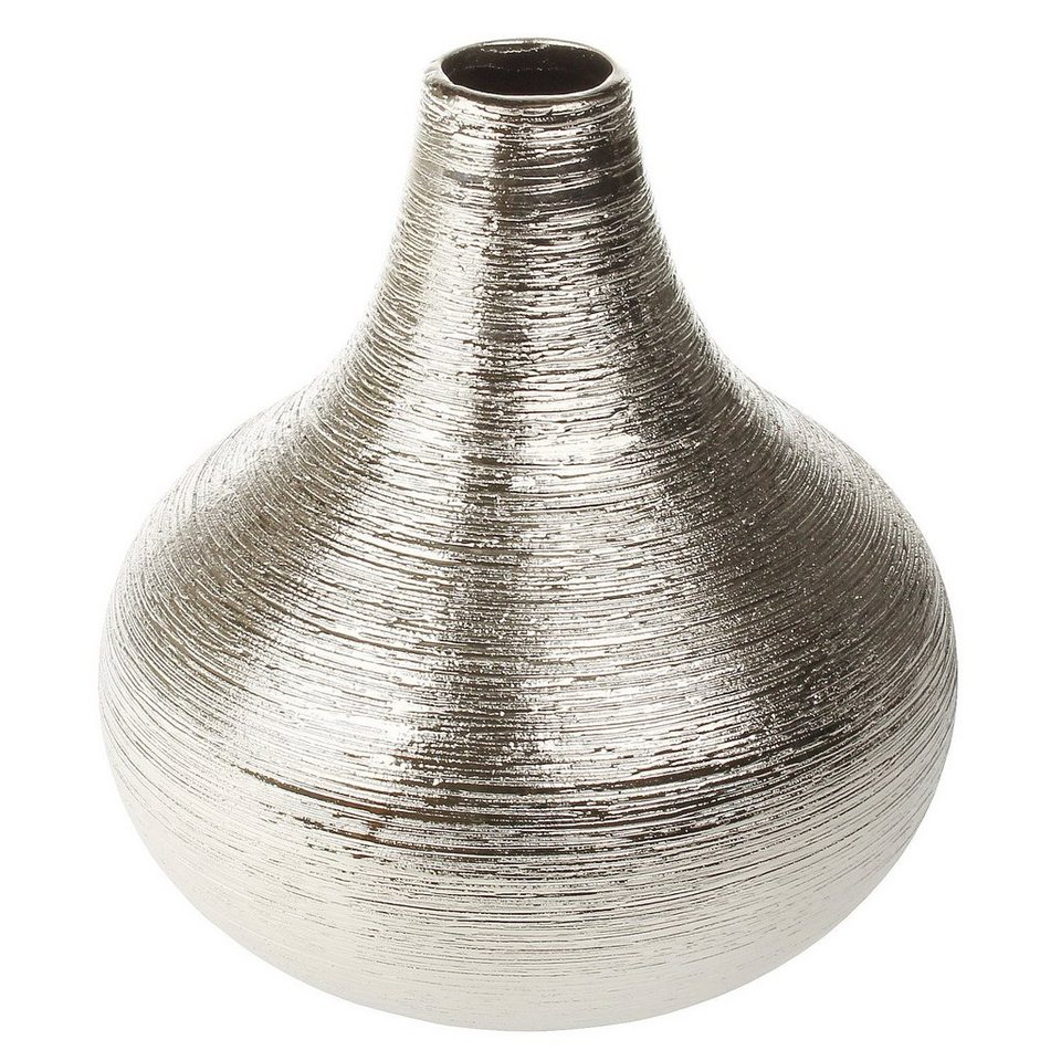 Macosa Home Dekovase, Design Deko-Vase 18 cm hoch Silber Riffel Look ... Macosa Home Dekovase, Design Deko-Vase 18 cm hoch Silber Riffel Look ...
